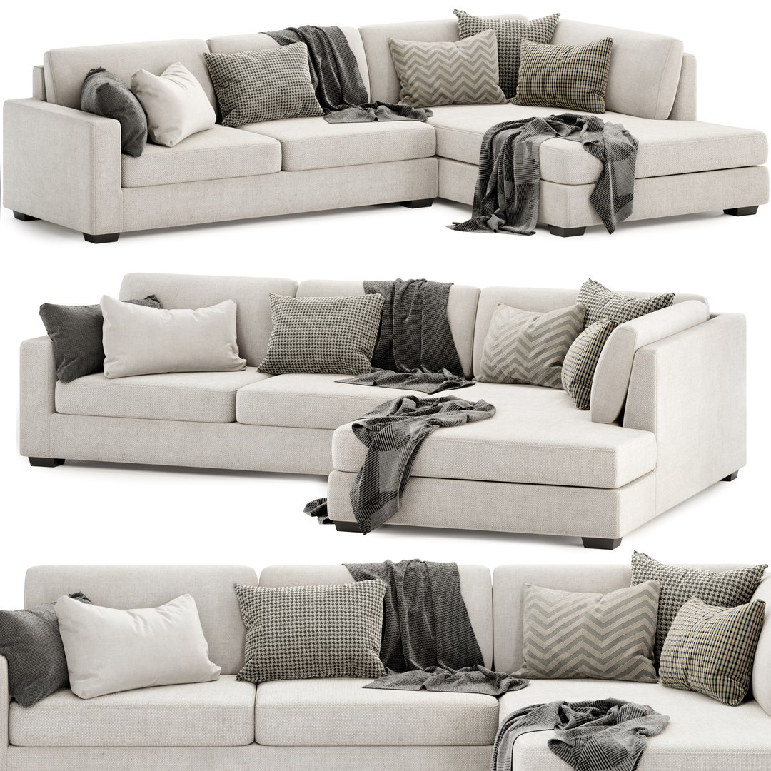 3D Davin 3 seater Sofa with chaise model - TurboSquid 2127048