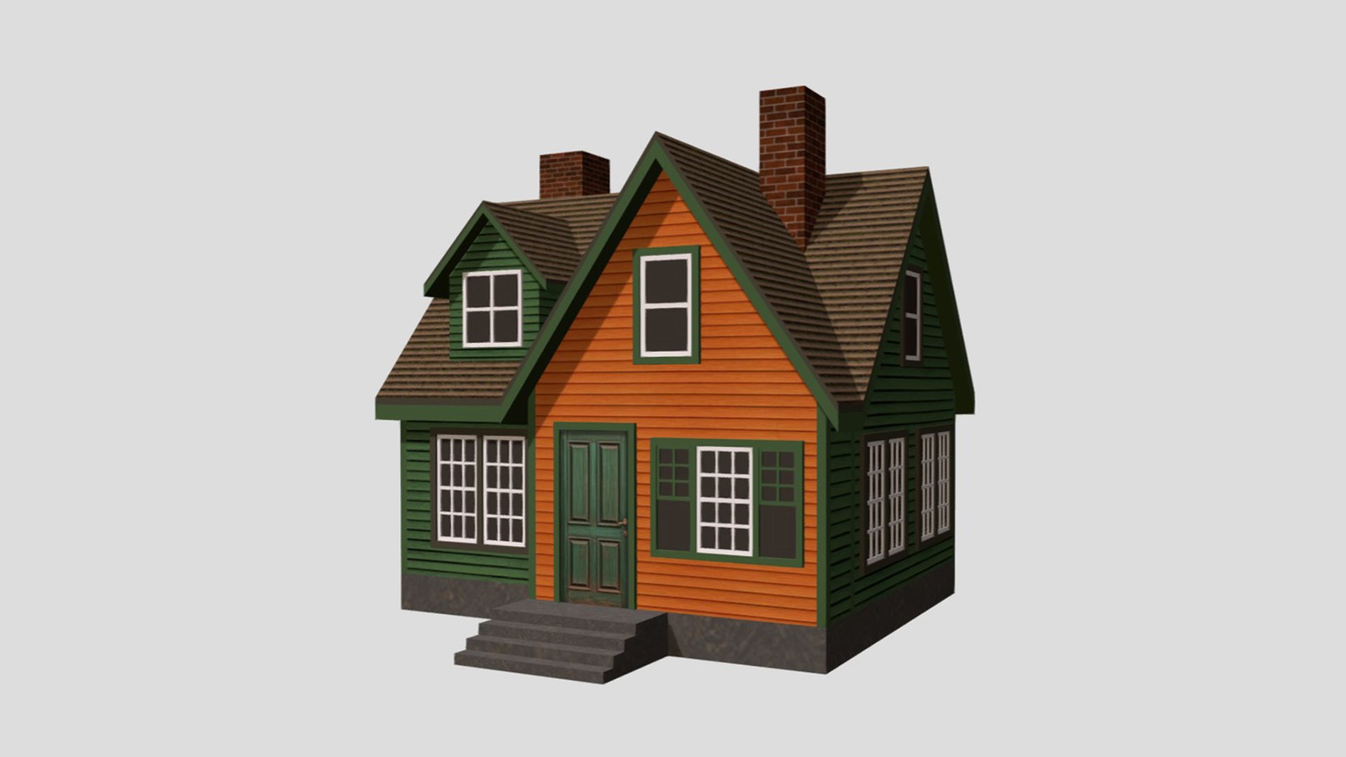 3D American Style Cottage - Town House Model - TurboSquid 2182216