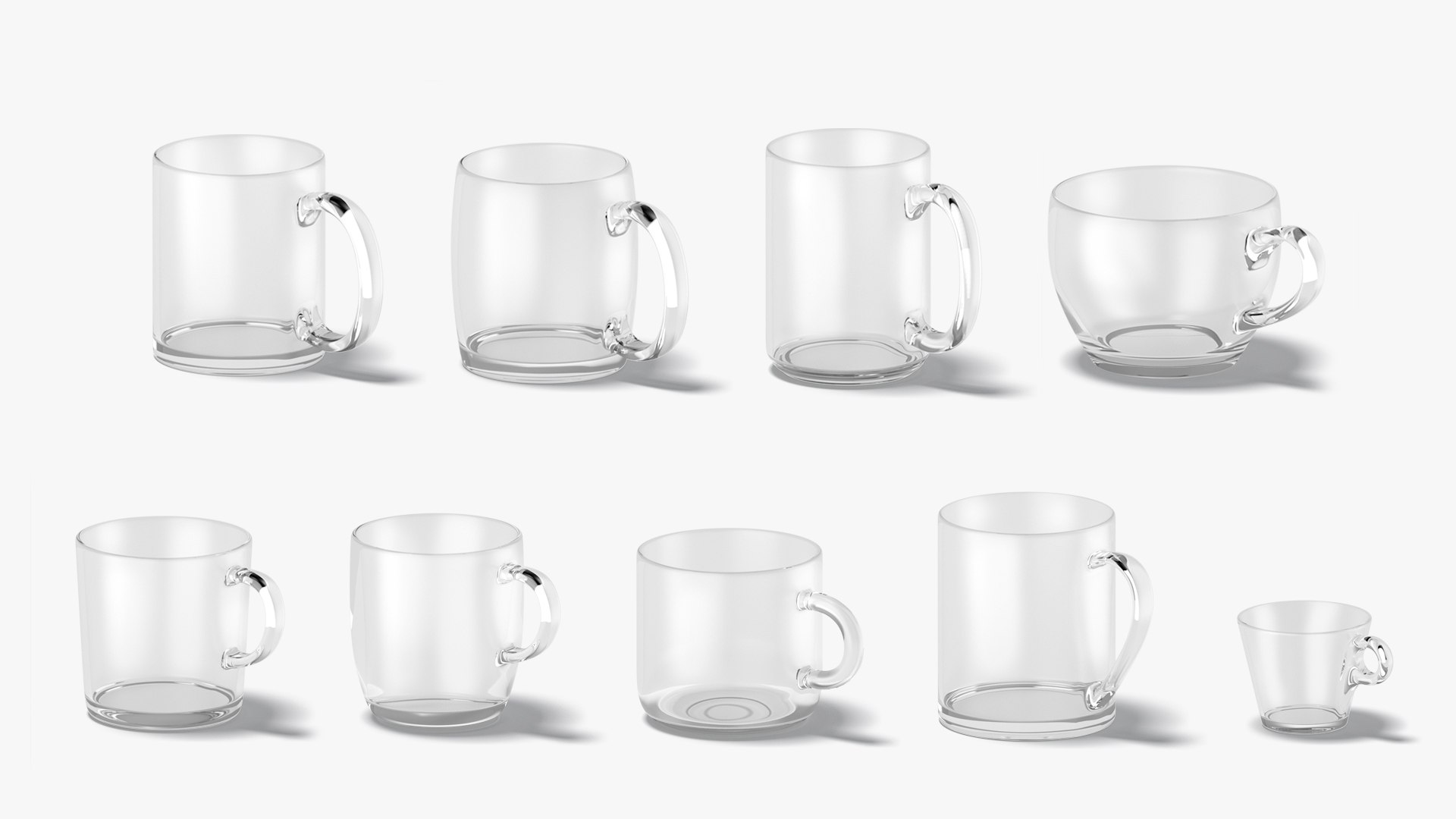 9 Glass Mug Shapes - Transparent Mugs Various Forms And Sizes 3D Model ...