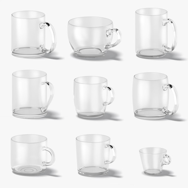 9 Glass Mug Shapes - transparent mugs various forms and sizes3D模型 - TurboSquid 1961534