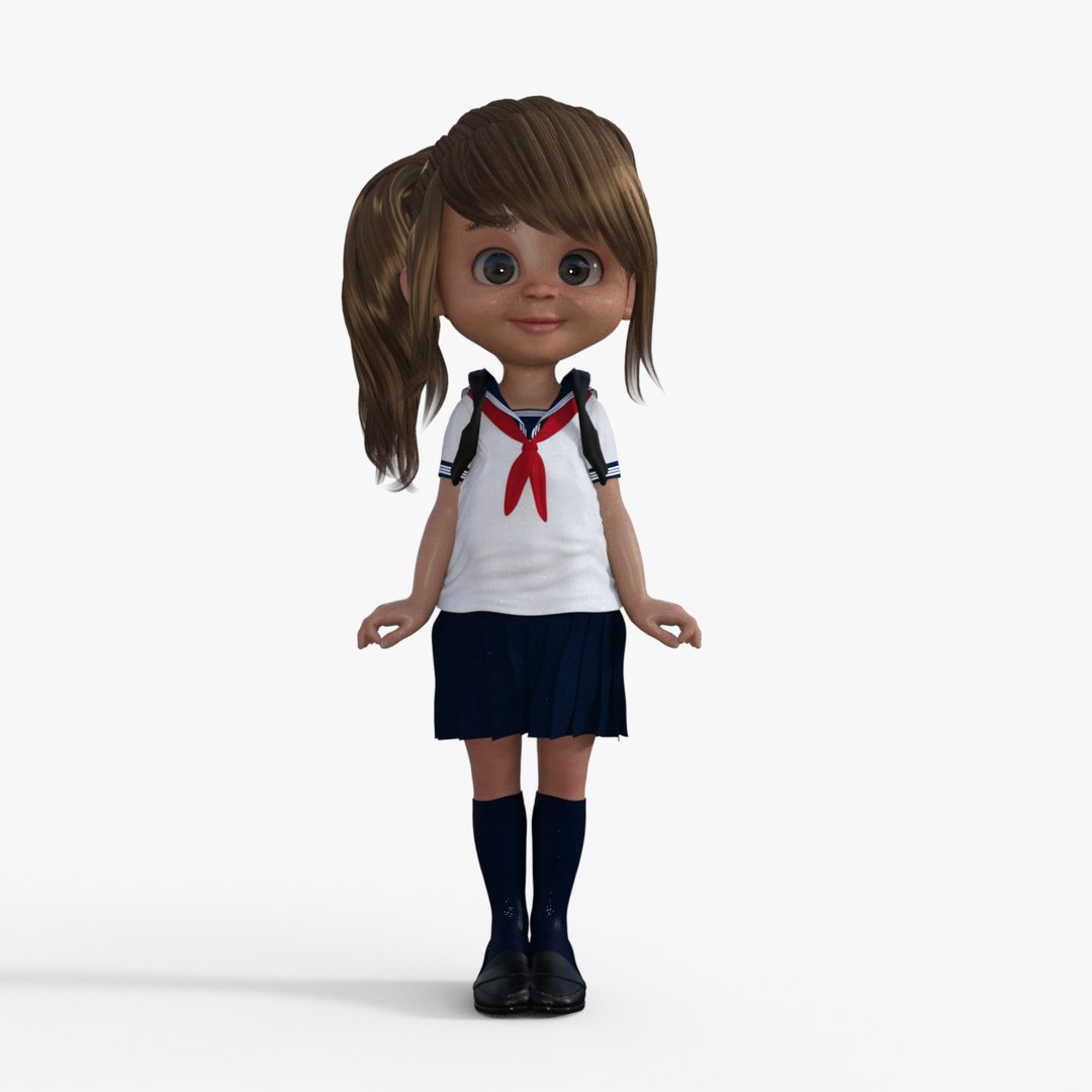 3D Model Cartoon School Girl Rigged - TurboSquid 1978515