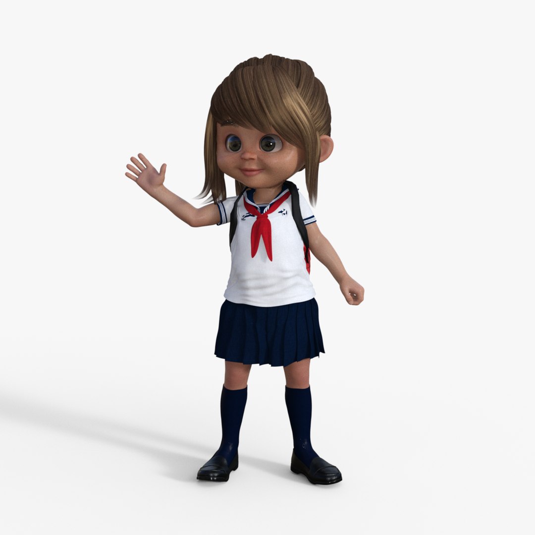 3D Model Cartoon School Girl Rigged - TurboSquid 1978515