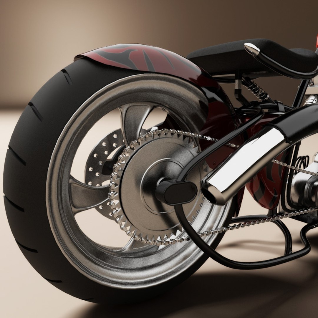 Custom Chopper Motorcycle 3d Model