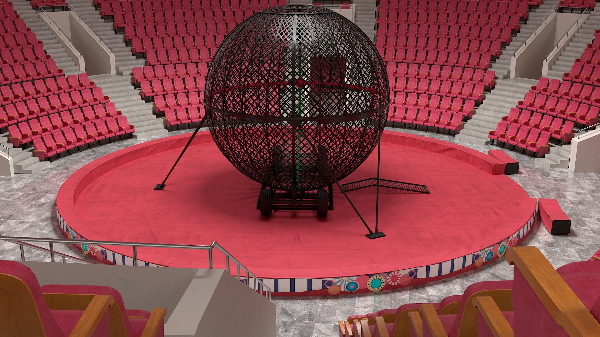 3D Globe Of Death Steel Sphere On Circus Stage Model - TurboSquid 2469007