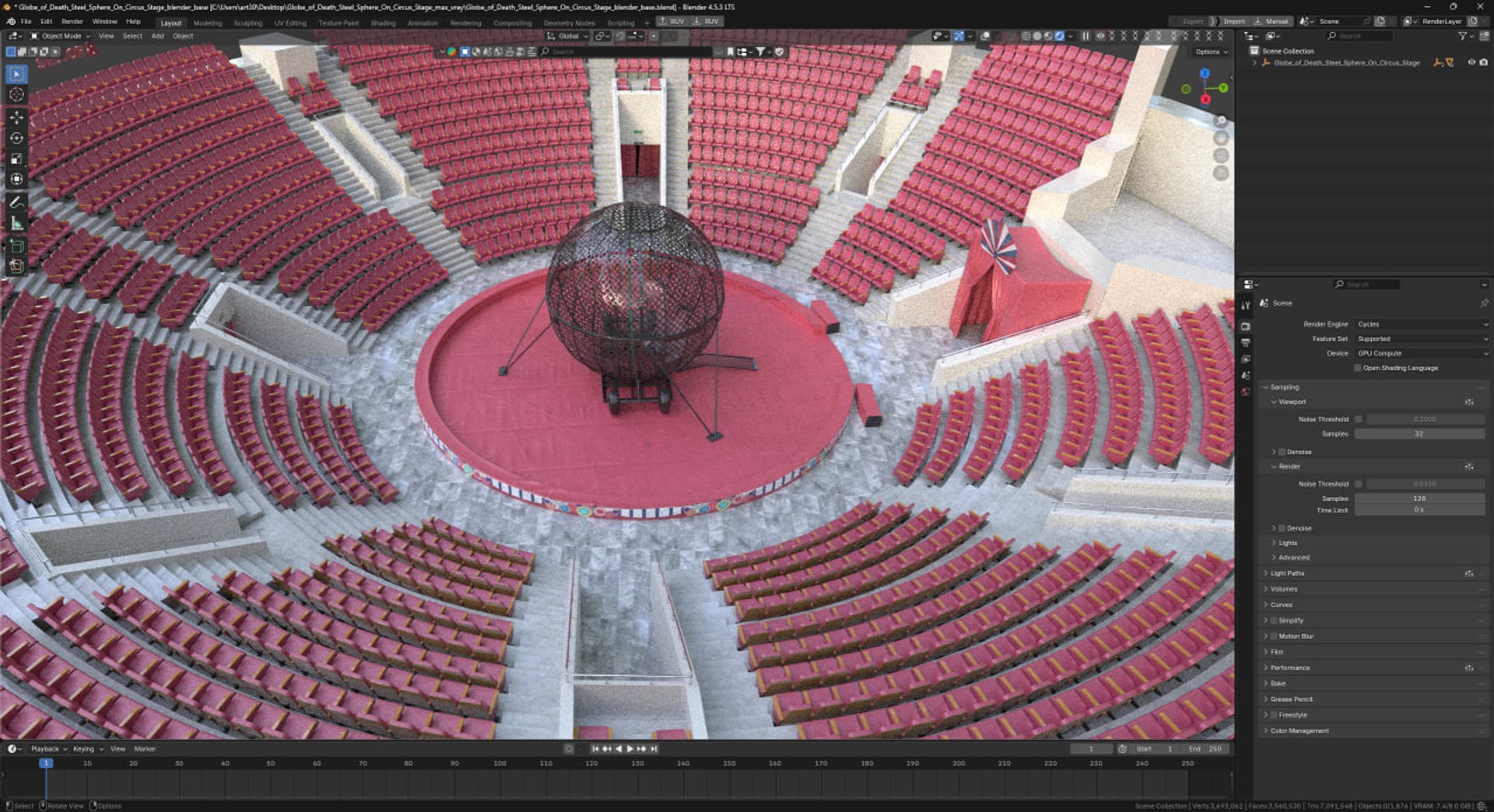 3D Globe Of Death Steel Sphere On Circus Stage Model - TurboSquid 2469007