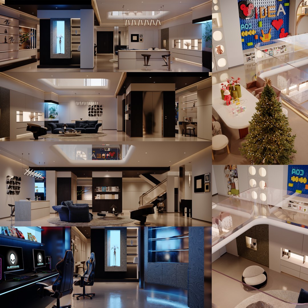 3D Model Modern Villa Living Room Negotiation Area Entertainment Area ...