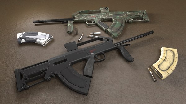 3d low-poly assault rifle pbr model