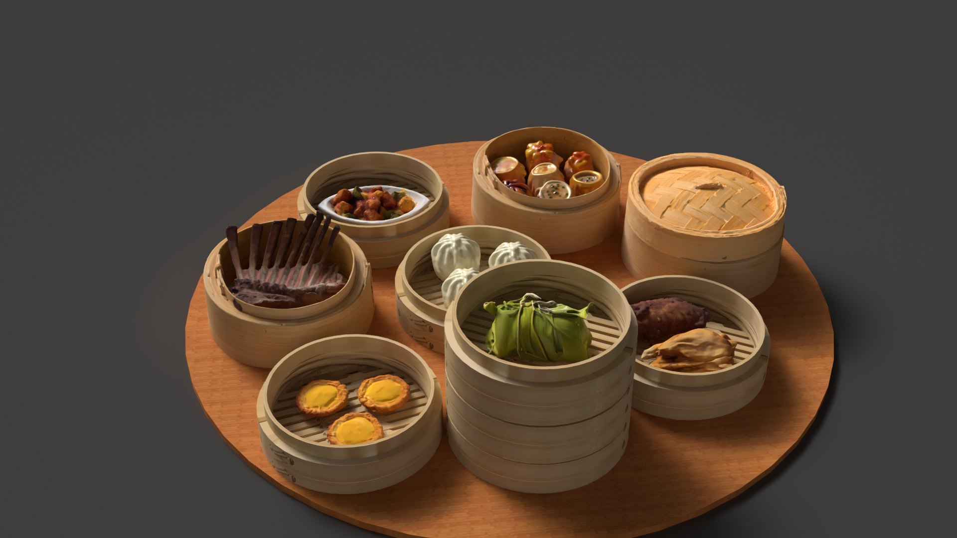 3D Model Chinese Dim Sum With Bamboo Steamer - TurboSquid 2336991