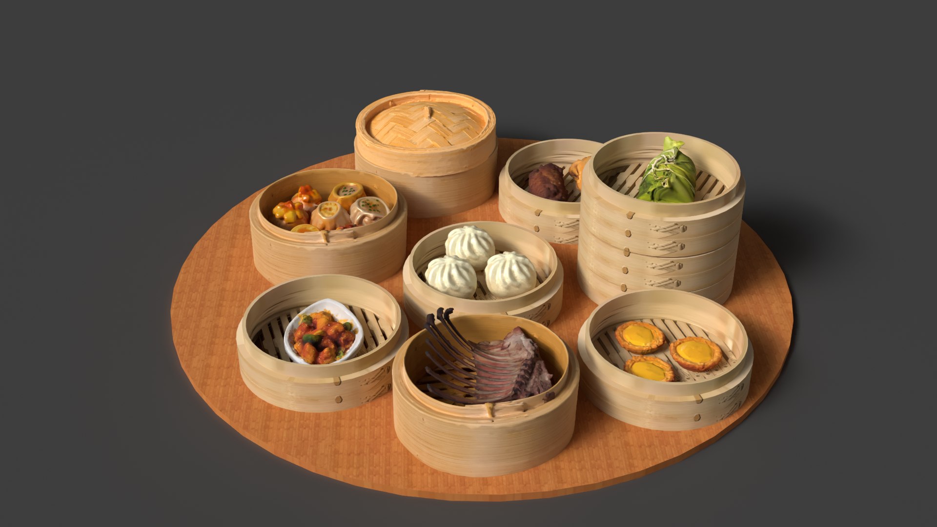 3D Model Chinese Dim Sum With Bamboo Steamer - TurboSquid 2336991