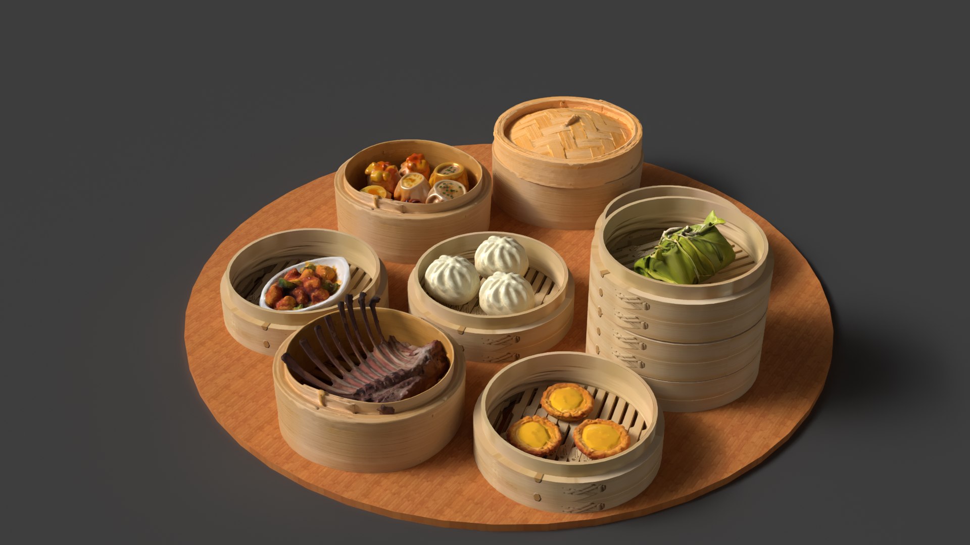 3D Model Chinese Dim Sum With Bamboo Steamer - TurboSquid 2336991
