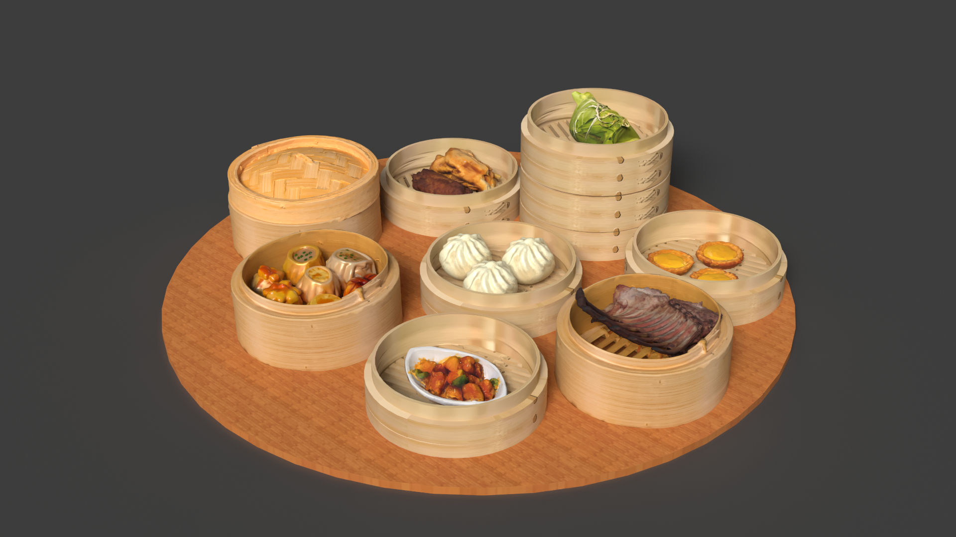 3D Model Chinese Dim Sum With Bamboo Steamer - TurboSquid 2336991