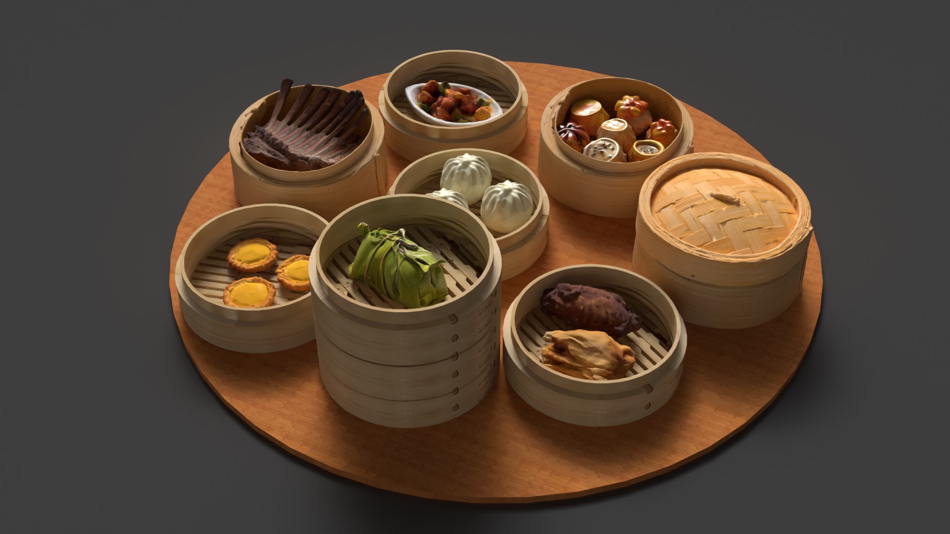 3D Model Chinese Dim Sum With Bamboo Steamer - TurboSquid 2336991