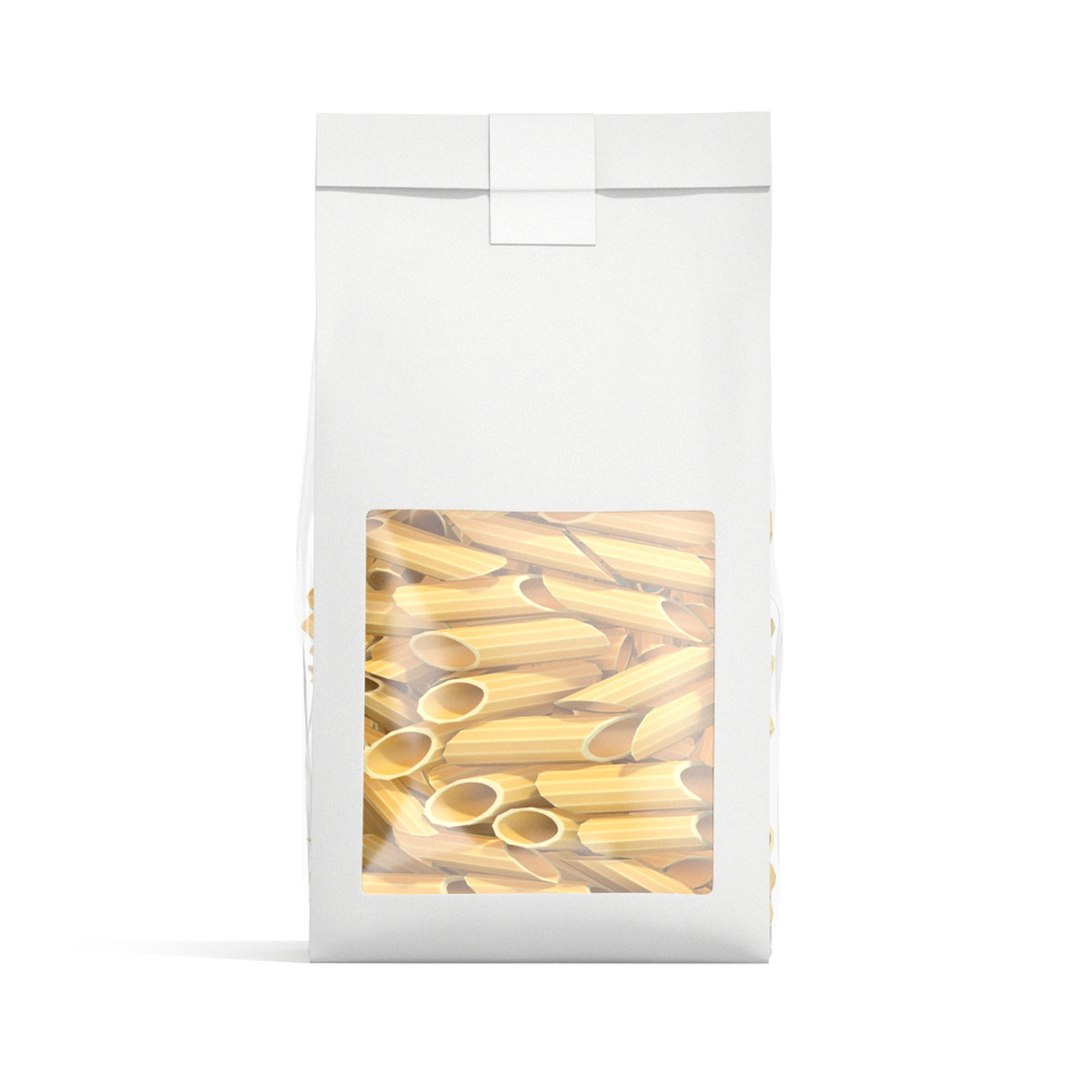 3D White Paper Penne Pasta Pack - Transparent Italian Macaroni Food Bag ...