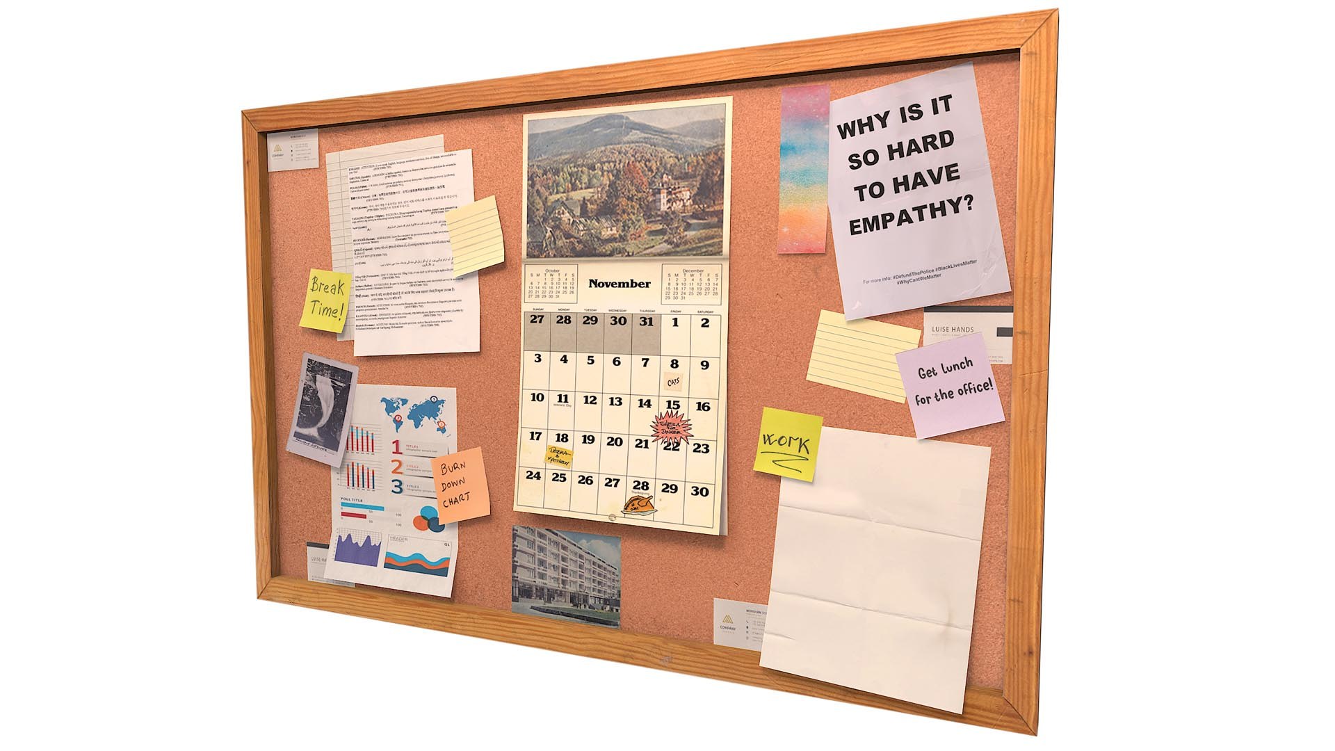 3D Busy Bulletin Board Indoor Office Prop Game Asset Low Poly 3D Model ...