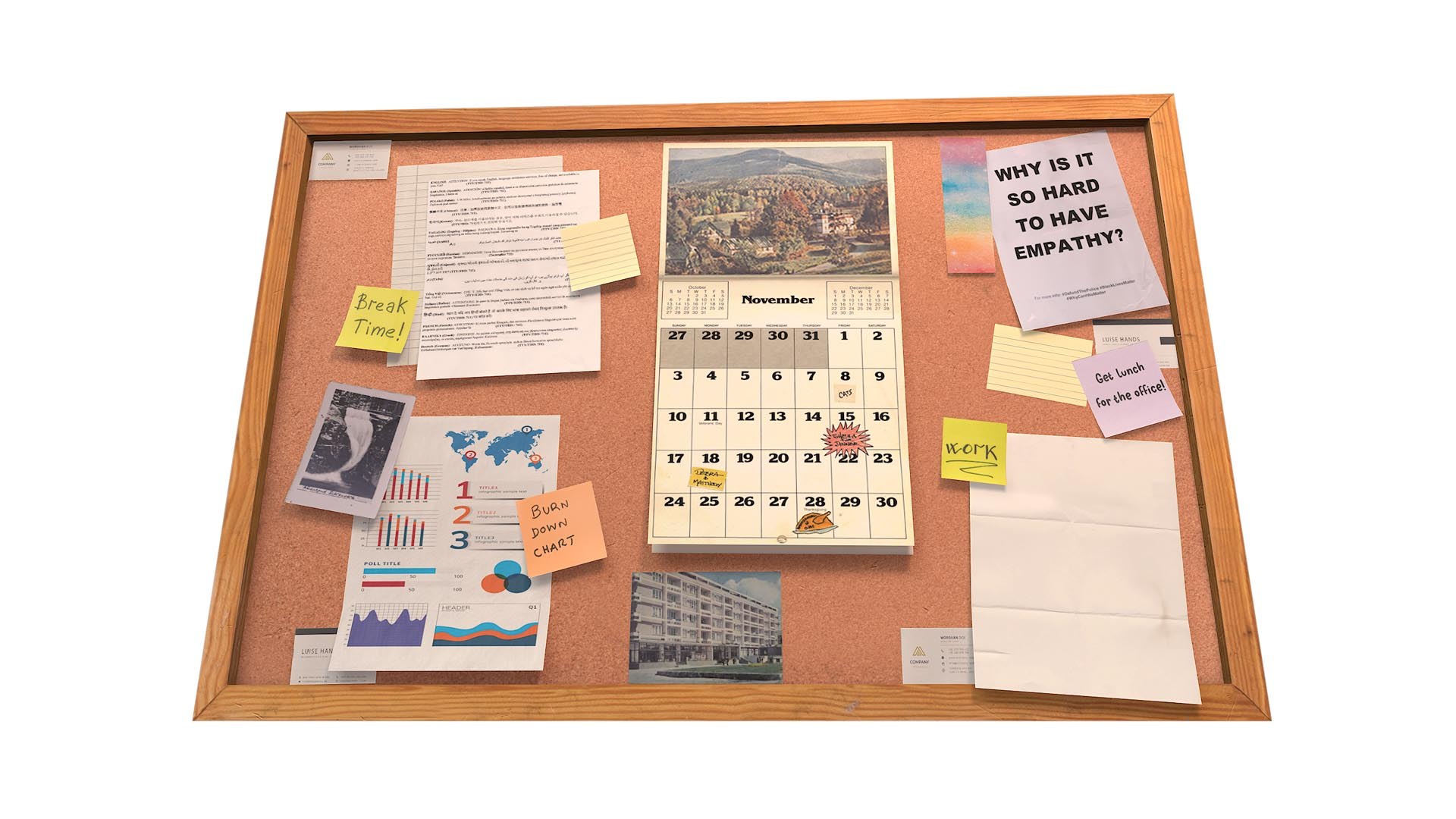 3D Busy Bulletin Board Indoor Office Prop Game Asset Low Poly 3D Model ...