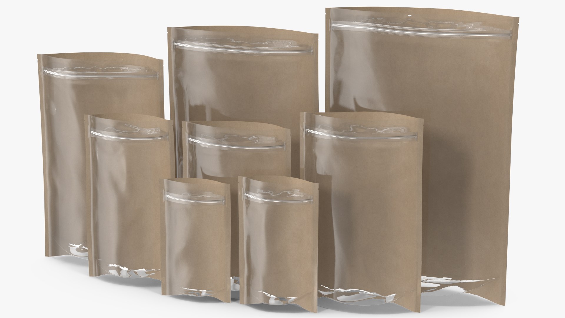 Zipper Kraft Paper Bags With Transparent Front Open Mockup Model ...