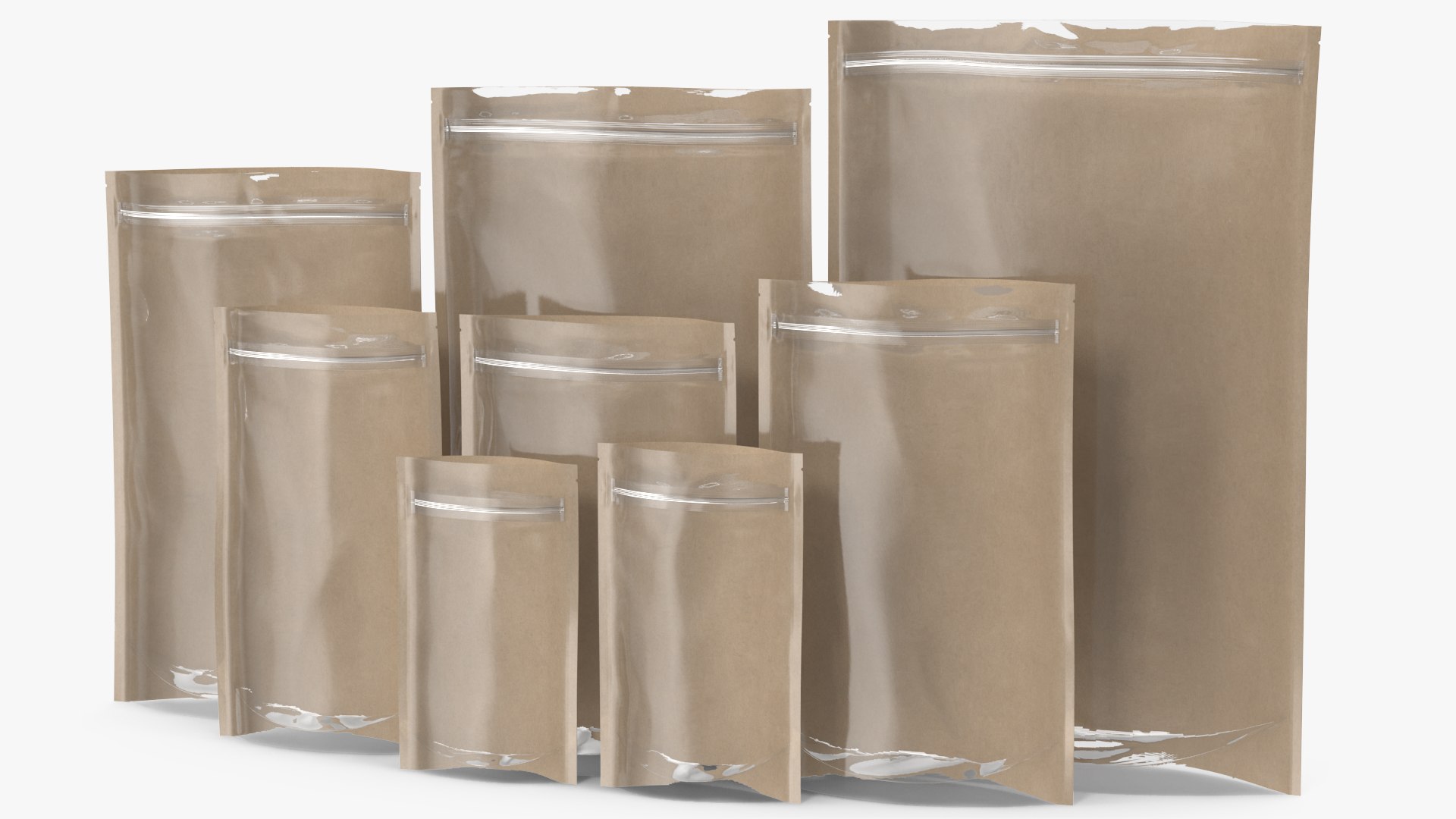 Zipper Kraft Paper Bags with Transparent Front Open Mockup model ...