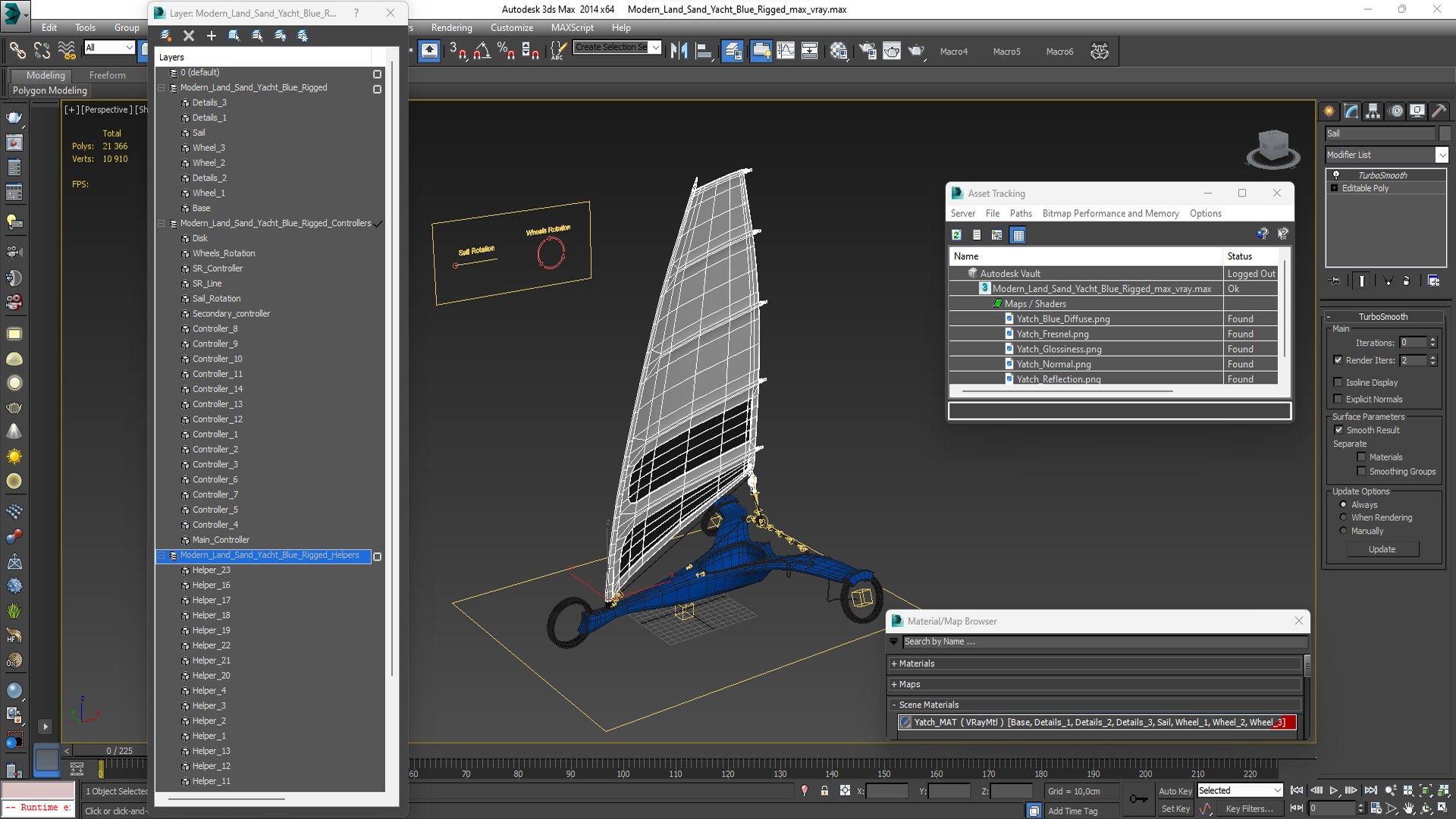 3D Modern Land Sand Yacht Blue Rigged - TurboSquid 2218565