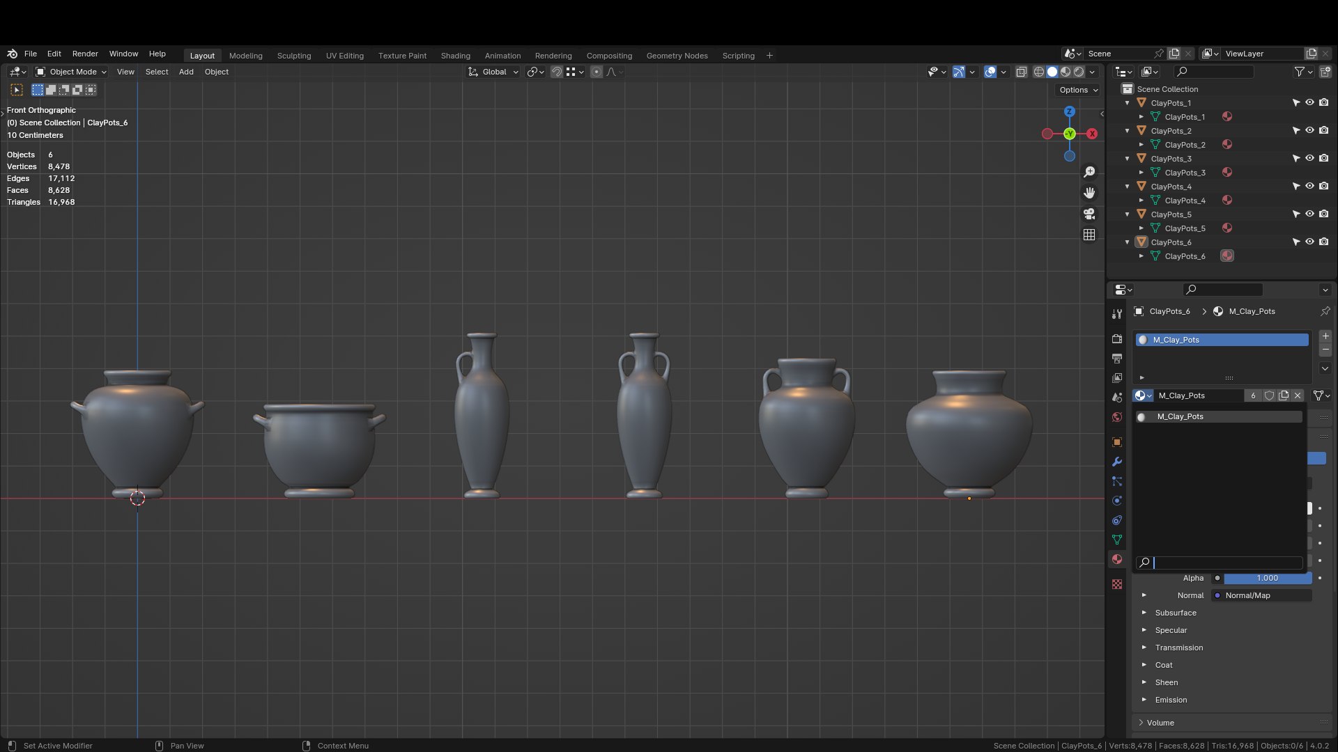 3D Set Of 6 Clay Pots - TurboSquid 2376104