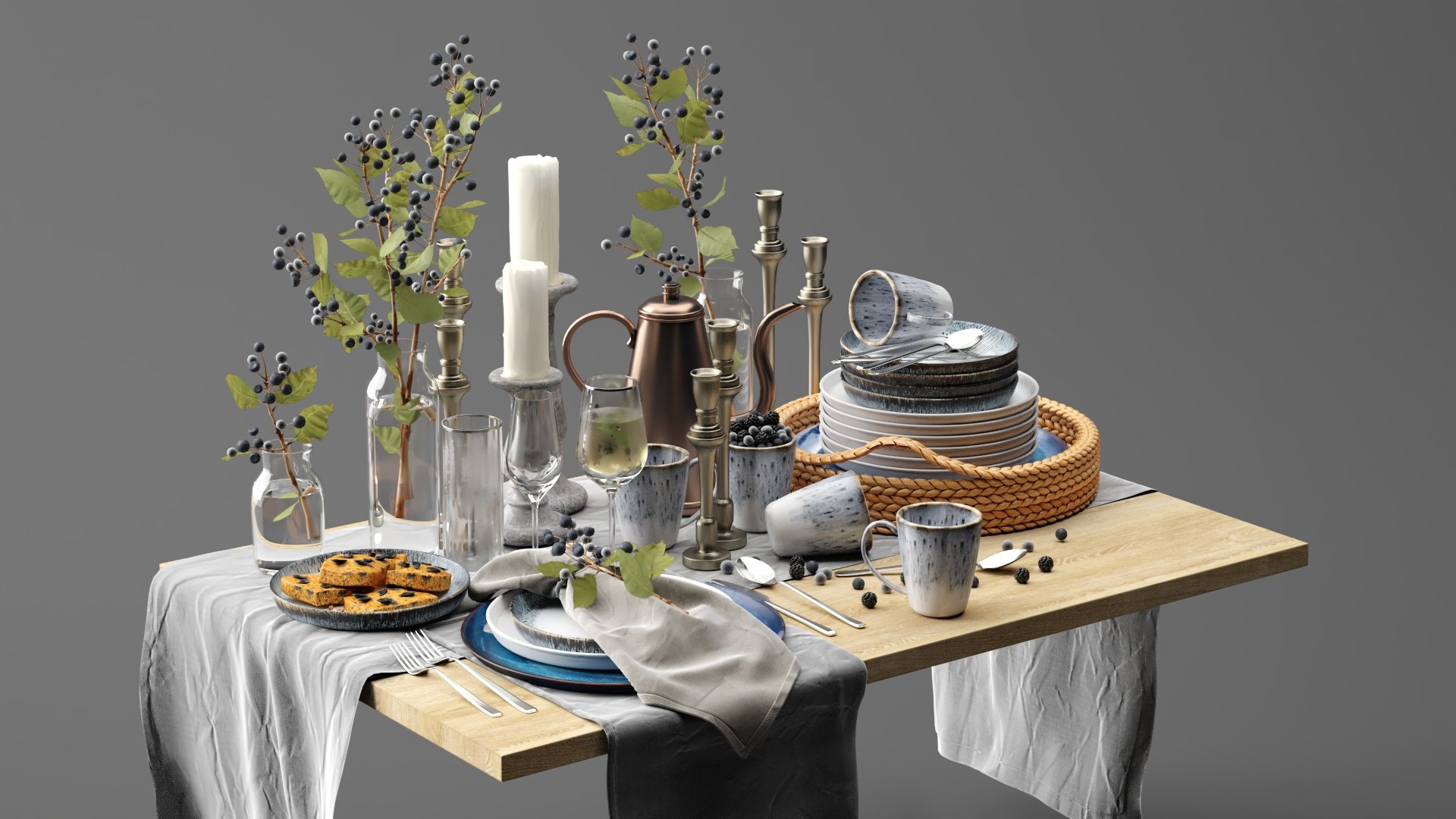 3D Model Breakfast Table Set 18 - TurboSquid 2300462