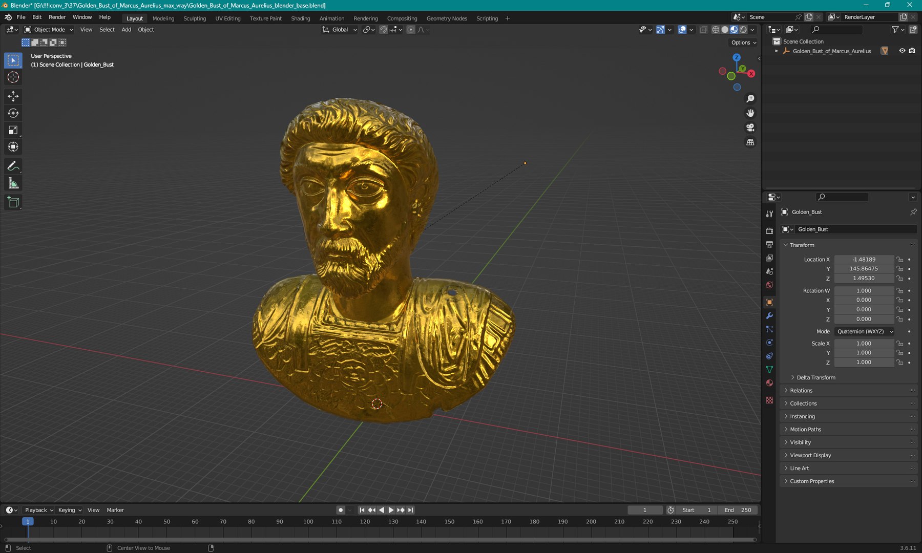 3D Golden Bust Of Marcus Aurelius Model - TurboSquid 2302395