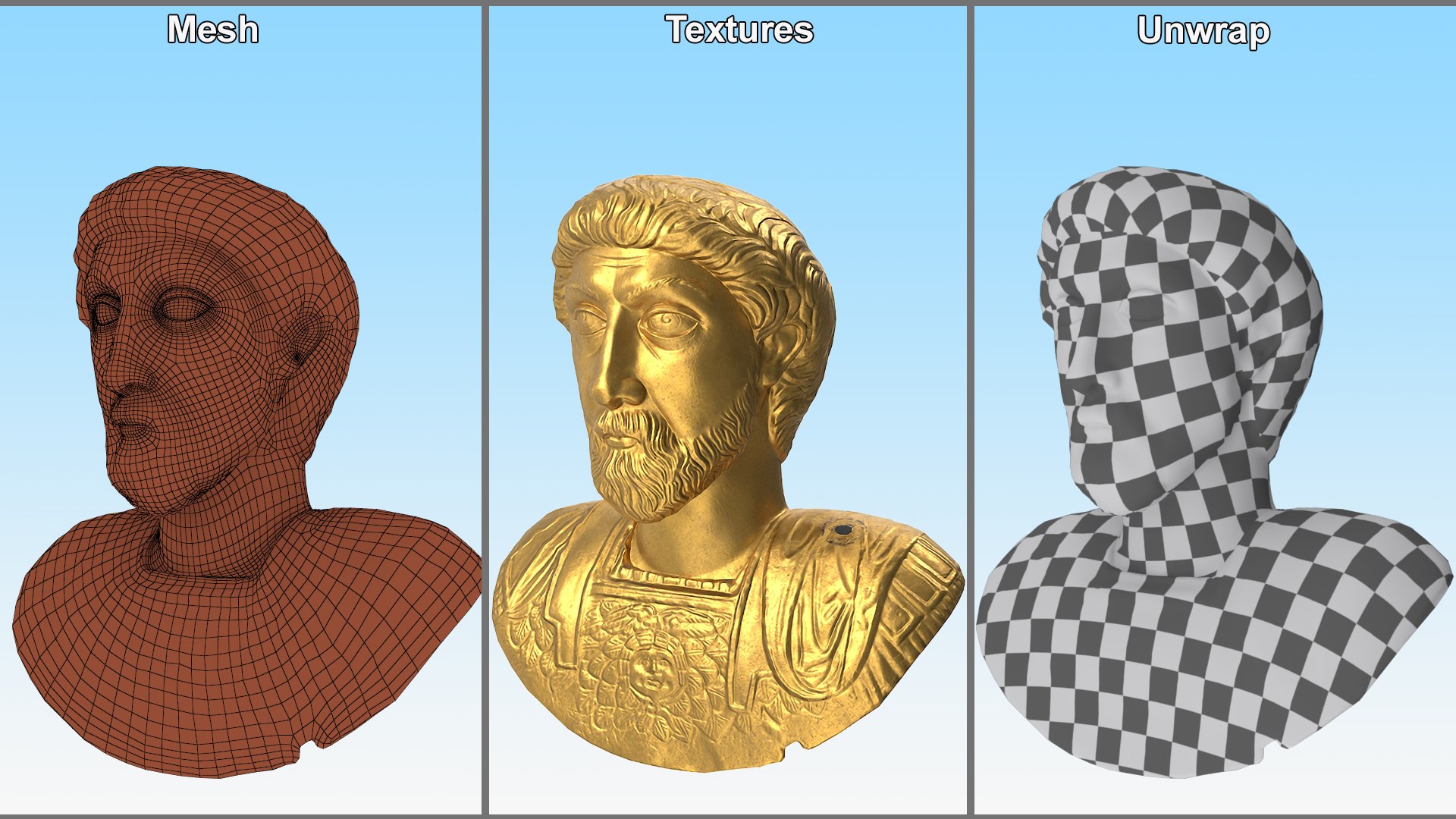 3D Golden Bust Of Marcus Aurelius Model - TurboSquid 2302395