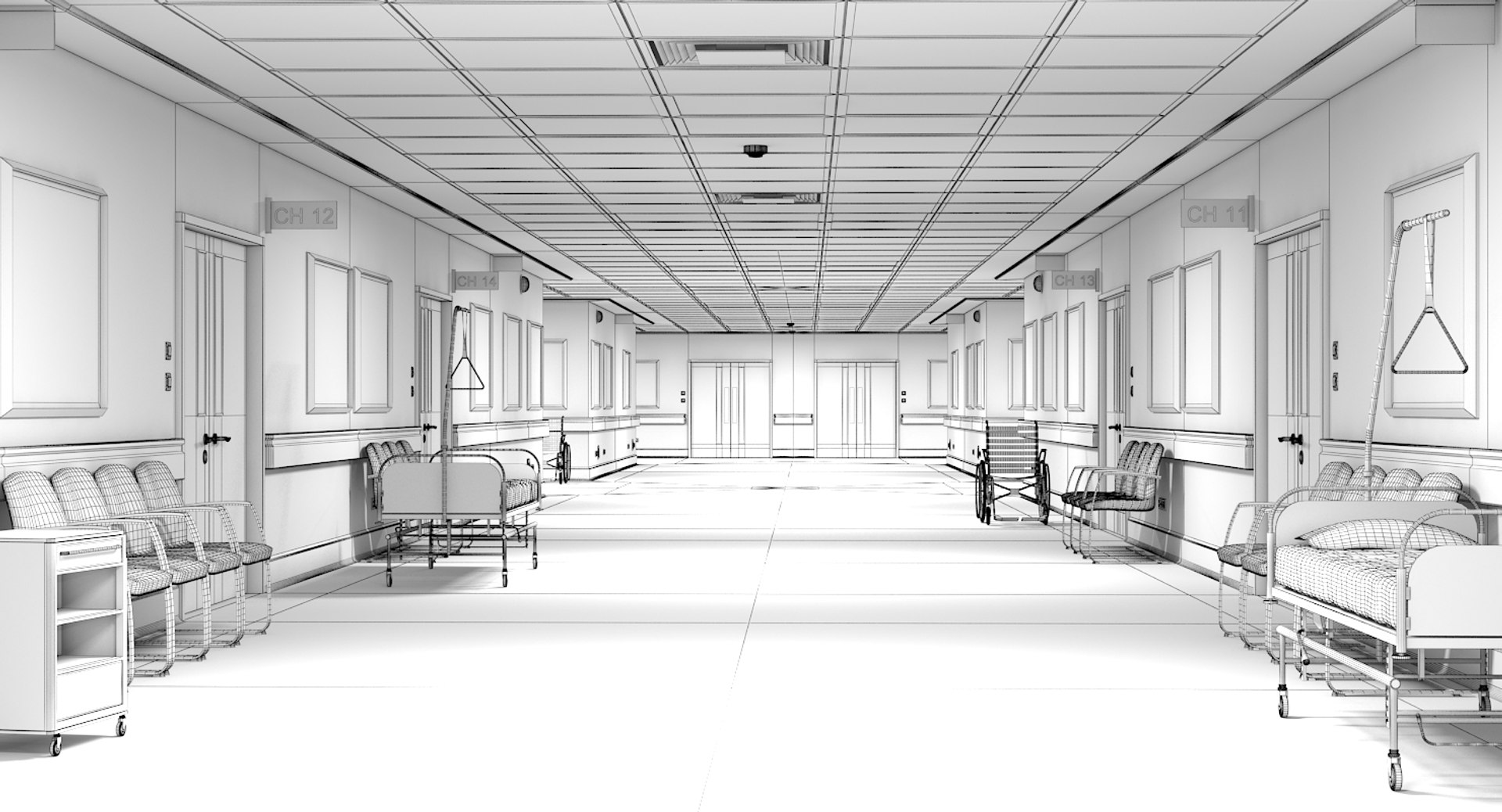 3D Model Hospital Hallway Modular - TurboSquid 1353701