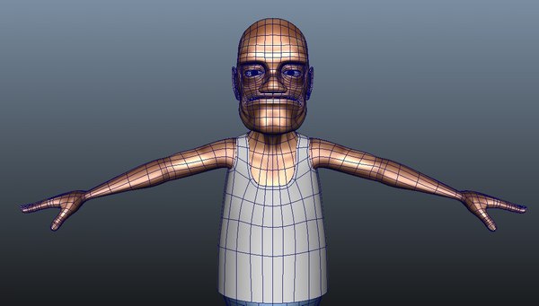 3d old hunter rigged human model