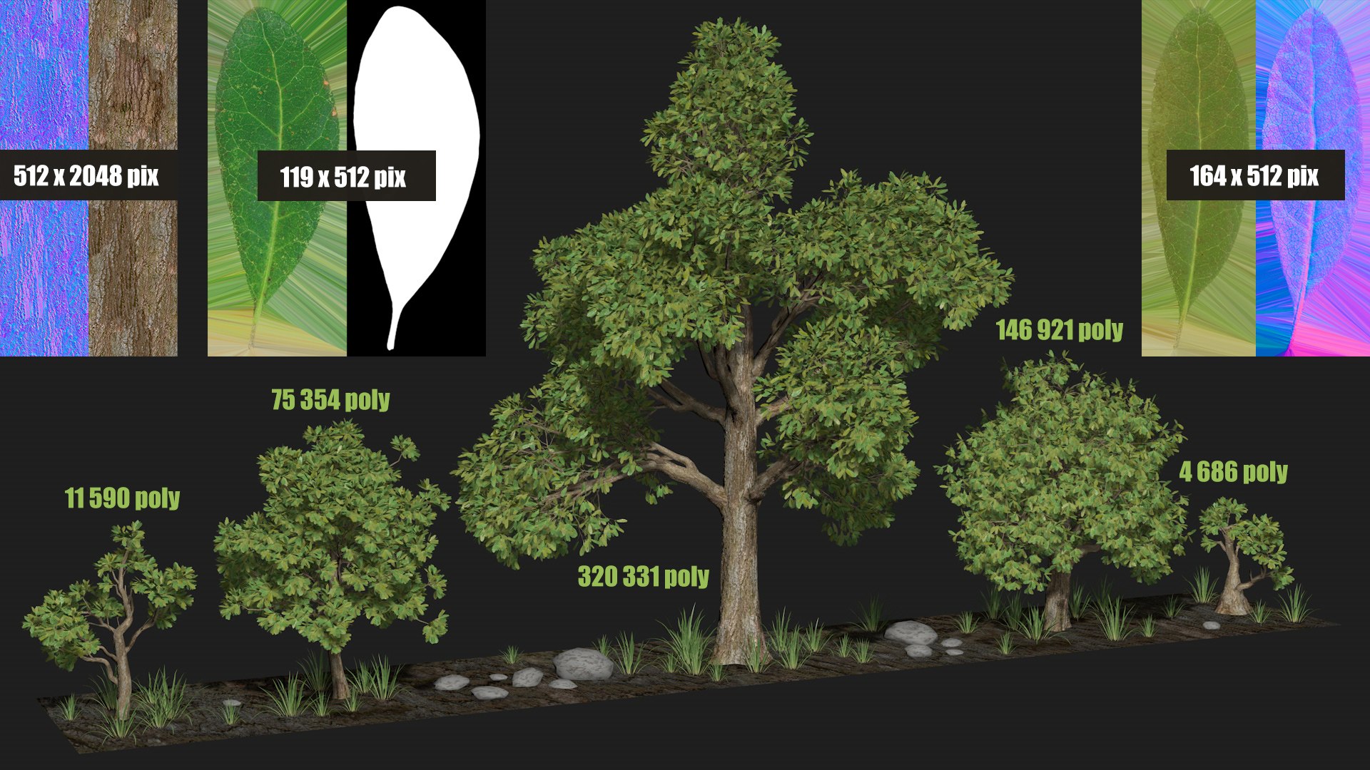 Five trees set R4 3D model - TurboSquid 1876792