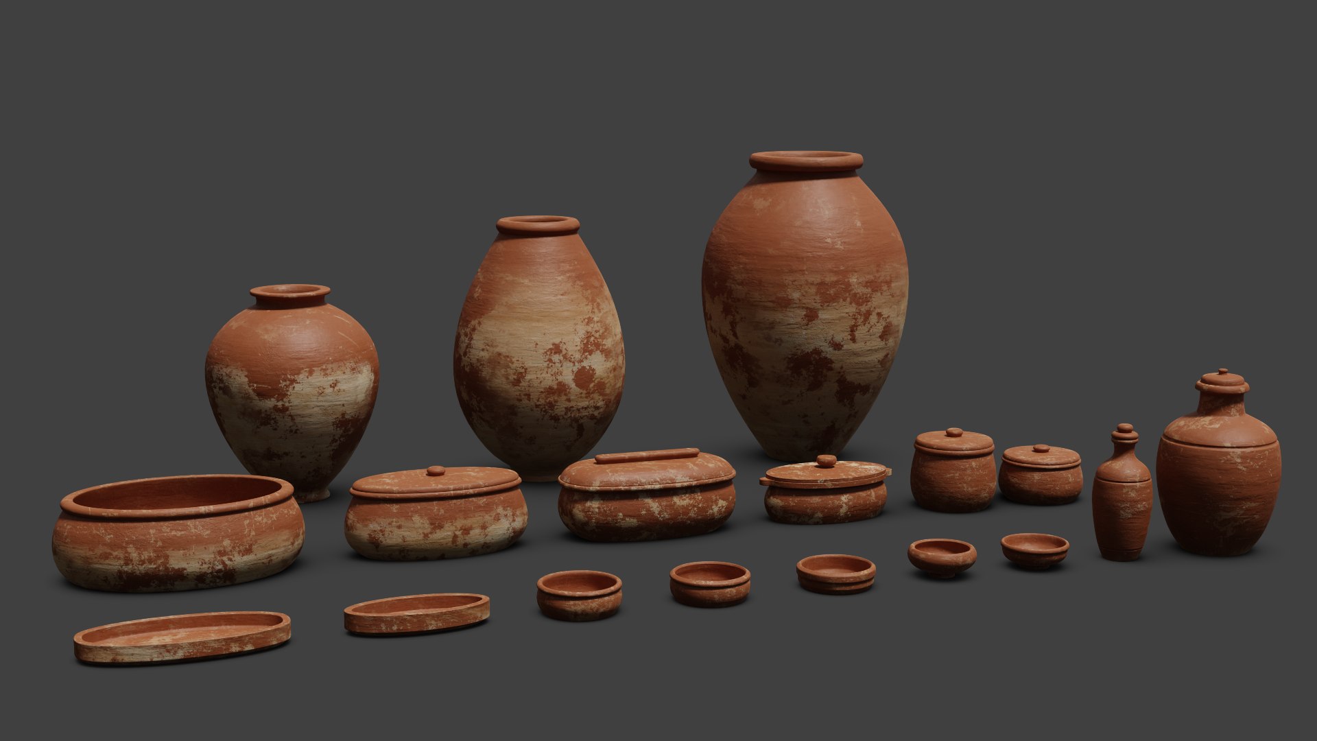 3D Clay Pottery Old - Clay Pot Bundle Model - TurboSquid 1972940