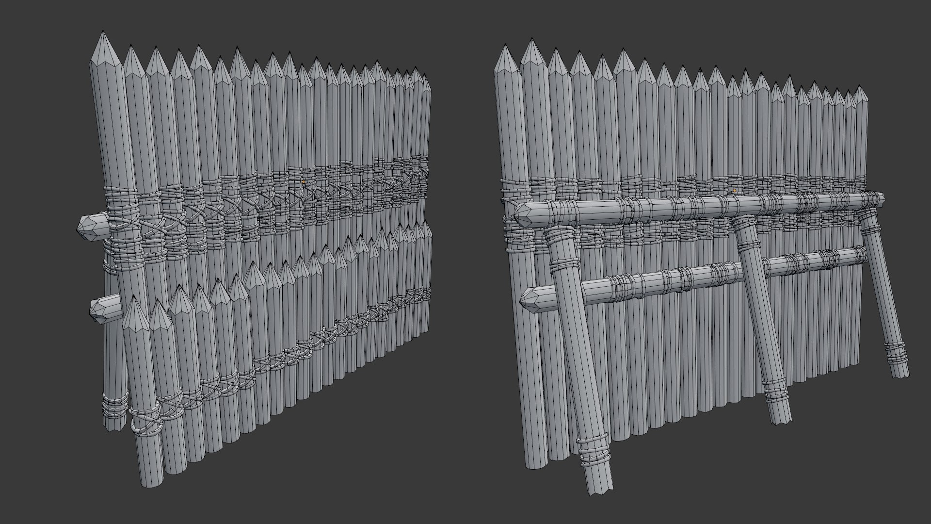 3D PALISADE BARRIER BARRICADE WALL DAM WOODEN MEDIEVAL FORT VILLAGE ...