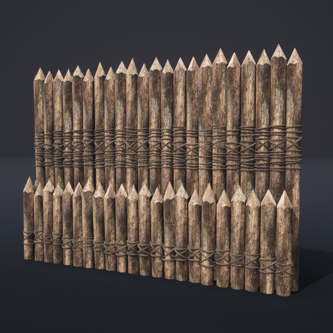 3D PALISADE BARRIER BARRICADE WALL DAM WOODEN MEDIEVAL FORT VILLAGE ...