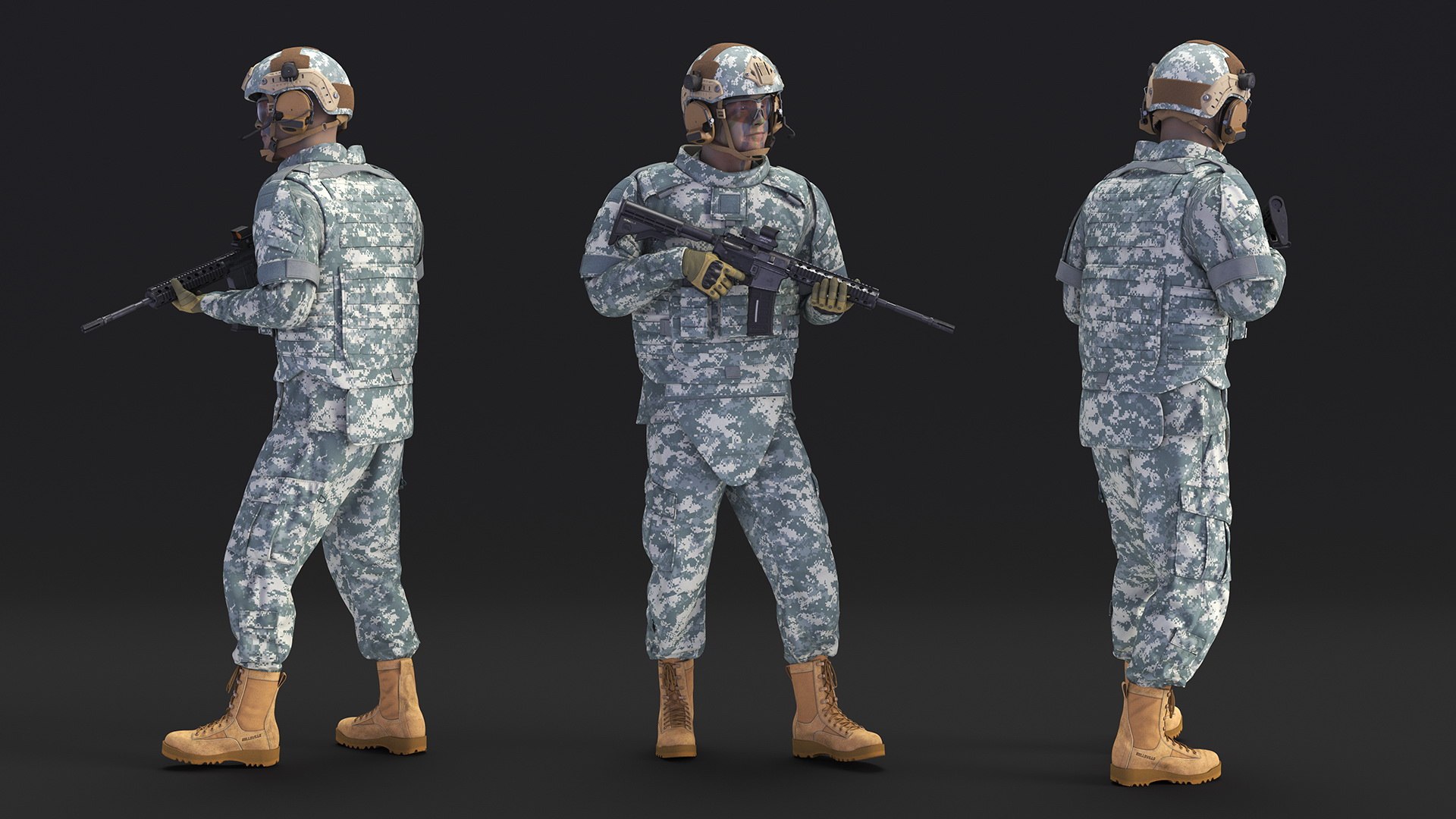 Fully Equipped Military Soldier In Grey Camo Walking Fur 3D Model ...