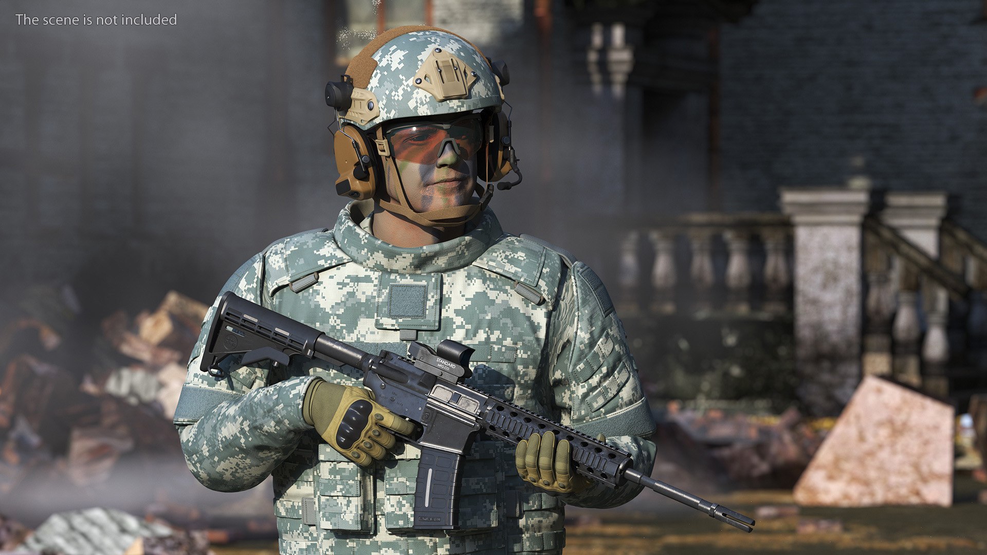Fully Equipped Military Soldier In Grey Camo Walking Fur 3D Model ...