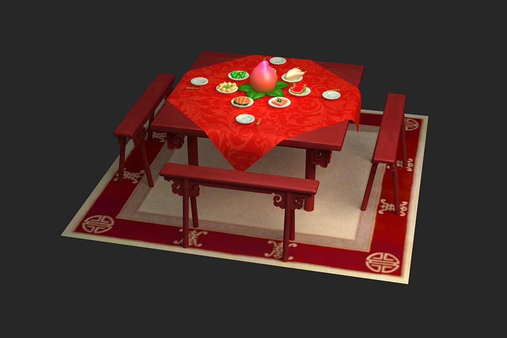 Cartoon Dining Table Chinese 3D Model - TurboSquid 1581126
