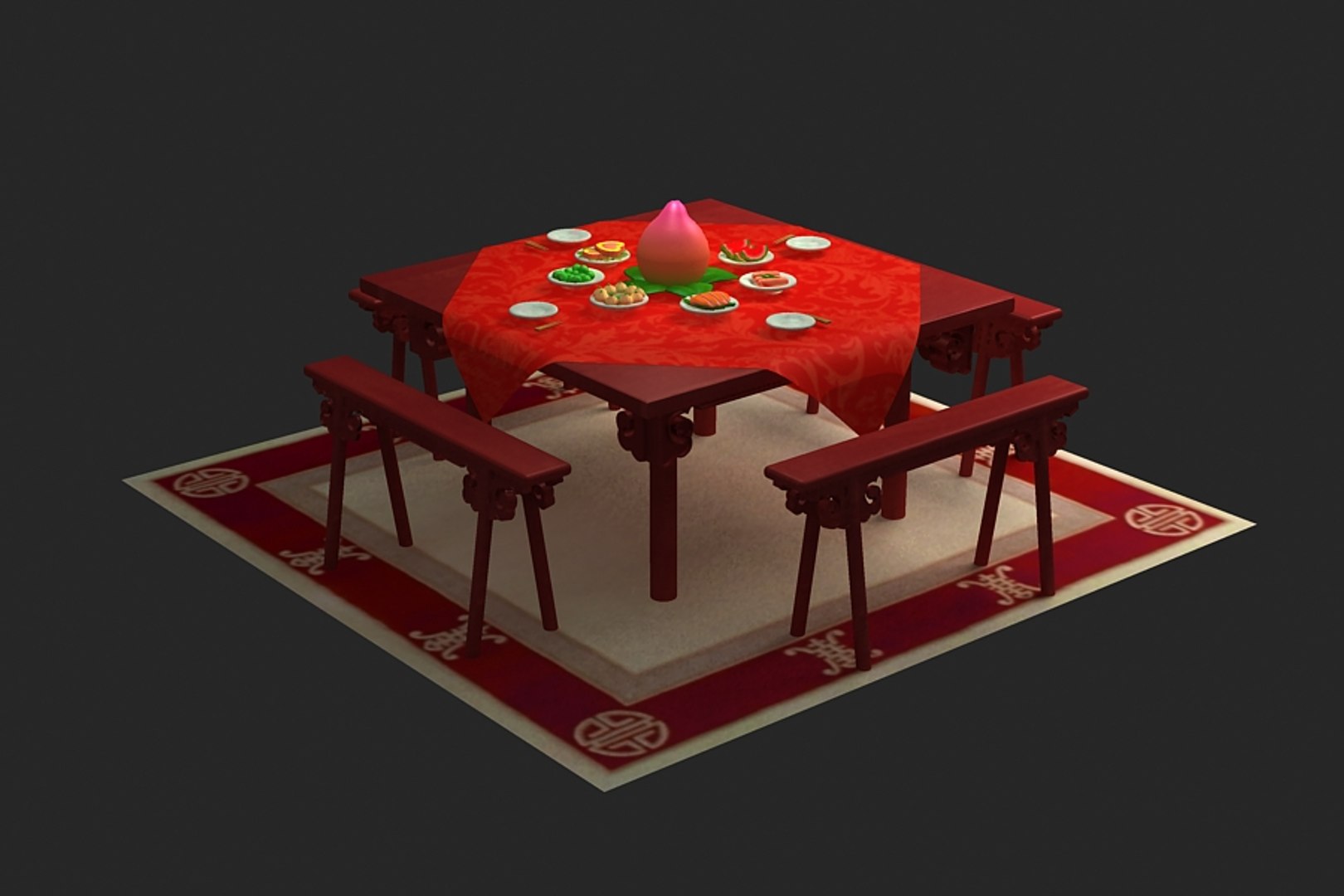 Cartoon Dining Table Chinese 3D Model - TurboSquid 1581126