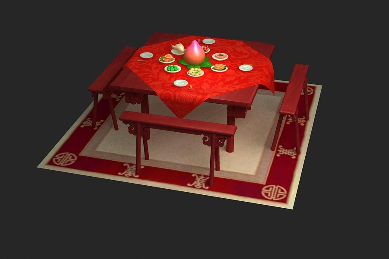 Cartoon Dining Table Chinese 3D Model - TurboSquid 1581126