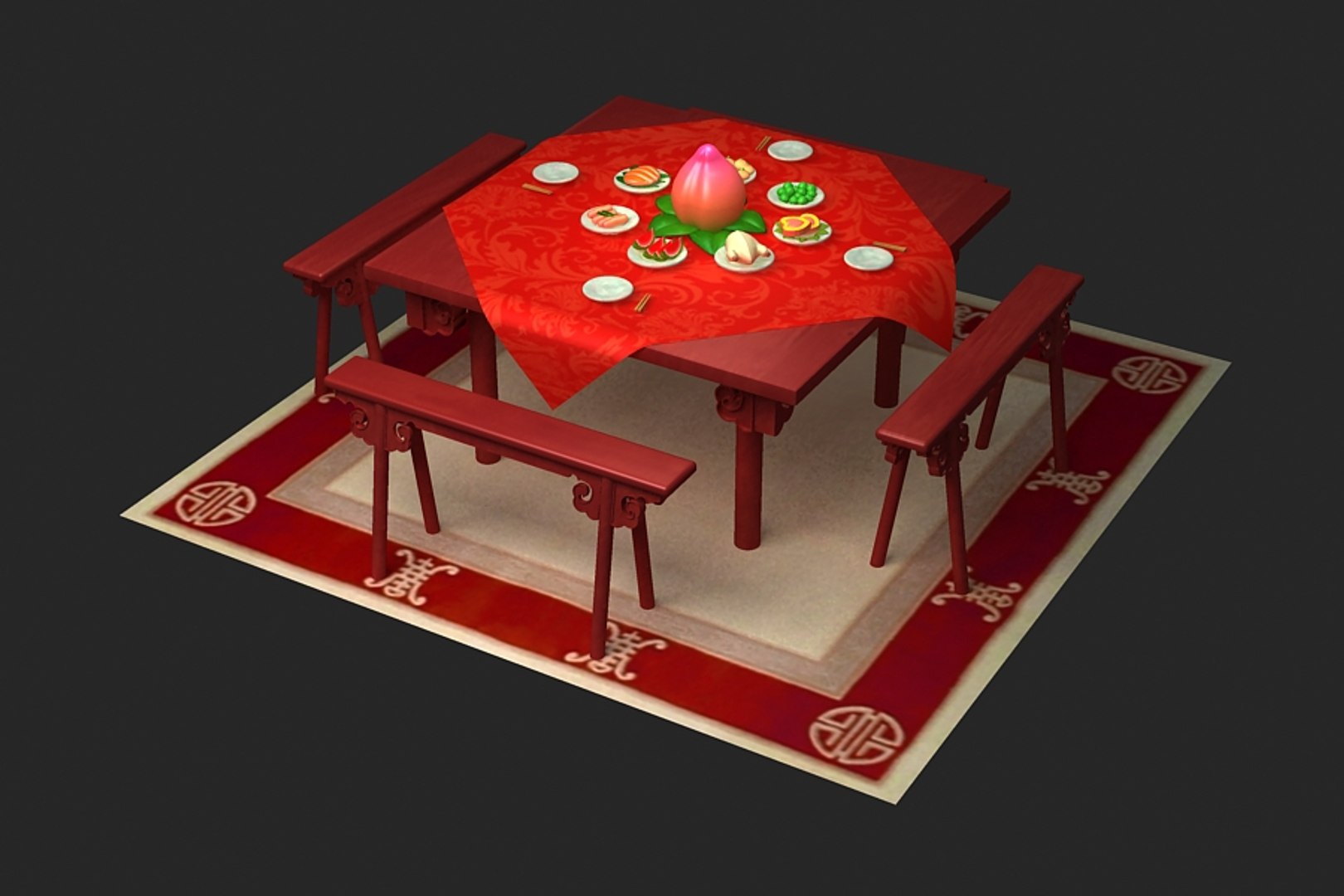 Cartoon Dining Table Chinese 3D Model - TurboSquid 1581126