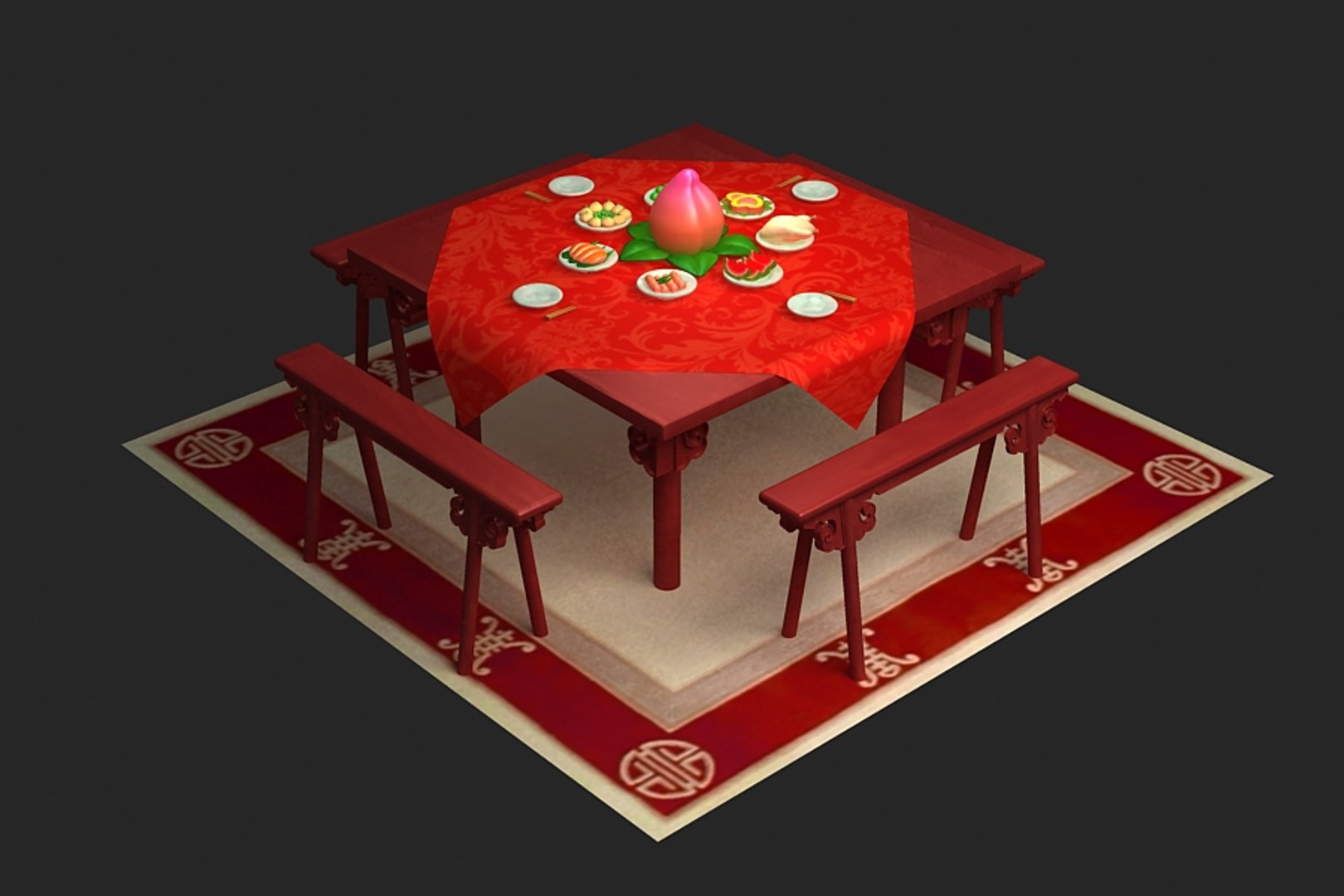Cartoon Dining Table Chinese 3D Model - TurboSquid 1581126