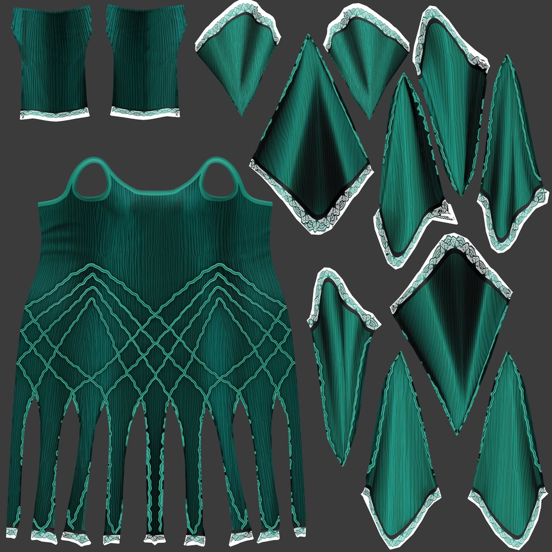 3D Emerald Velvet Elven Dress - TurboSquid 1956560