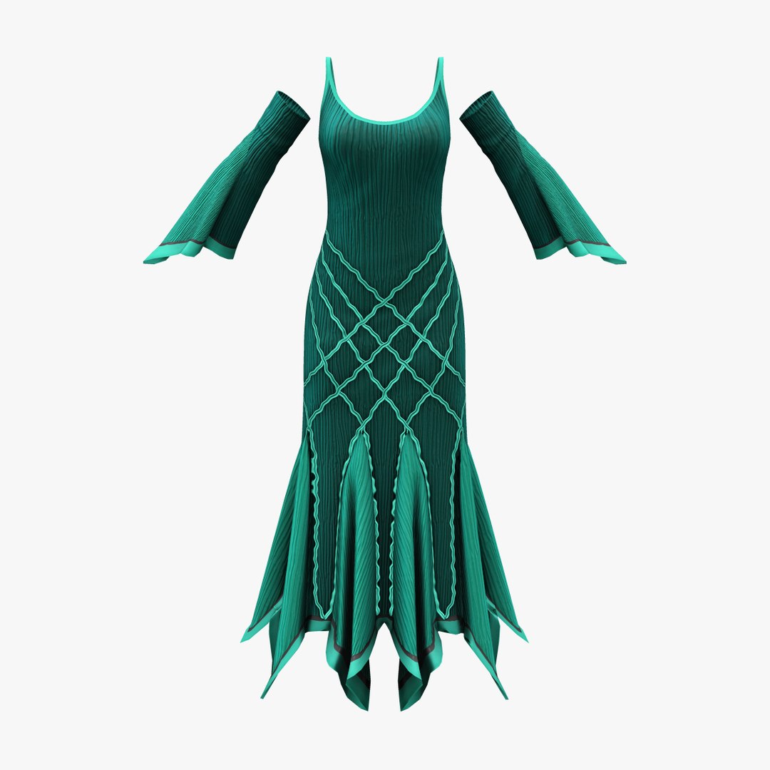 3D Emerald Velvet Elven Dress - TurboSquid 1956560