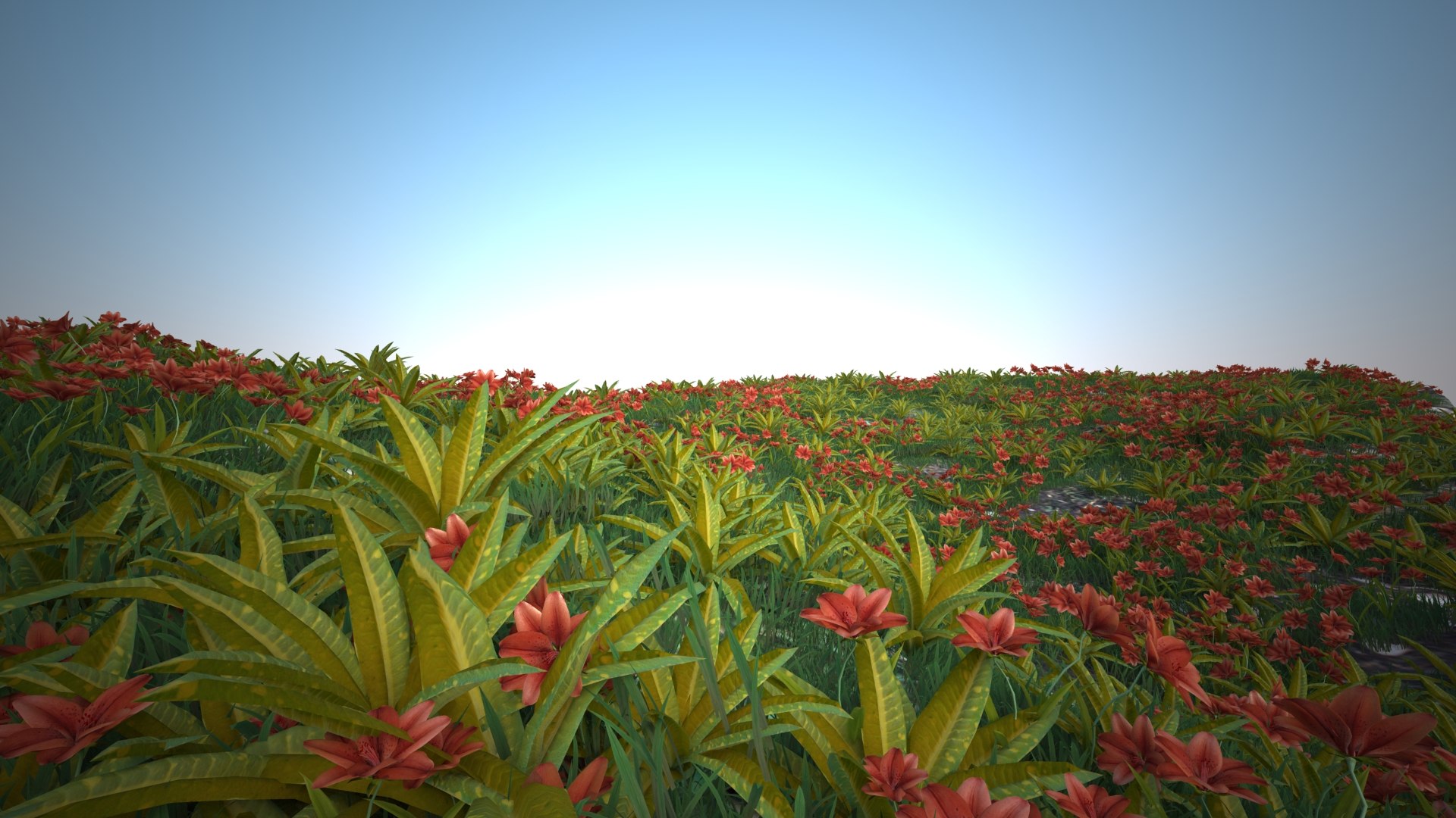 3d Model Vegetation Red Flower Grass Plant