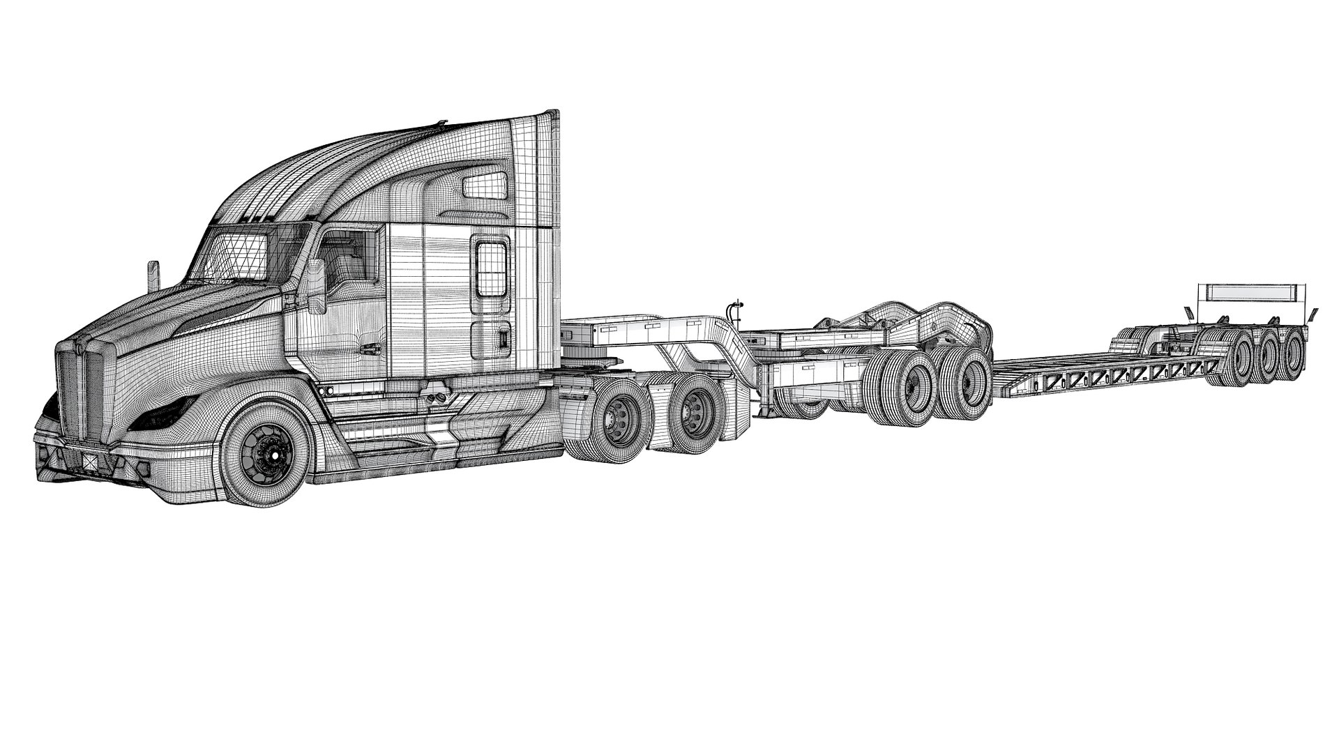 Semi Truck With Platform Trailer 3D Model - TurboSquid 2042853