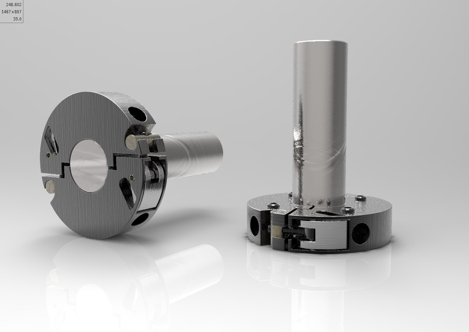 3d model of sectored ring clamp shafts