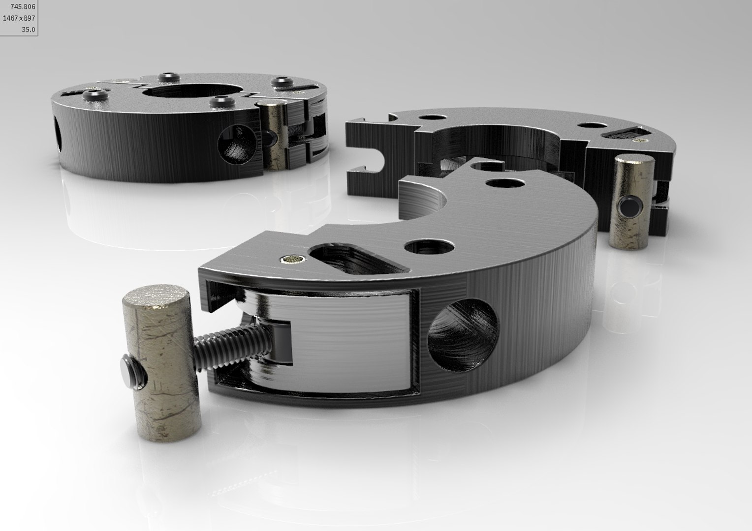 3d model of sectored ring clamp shafts