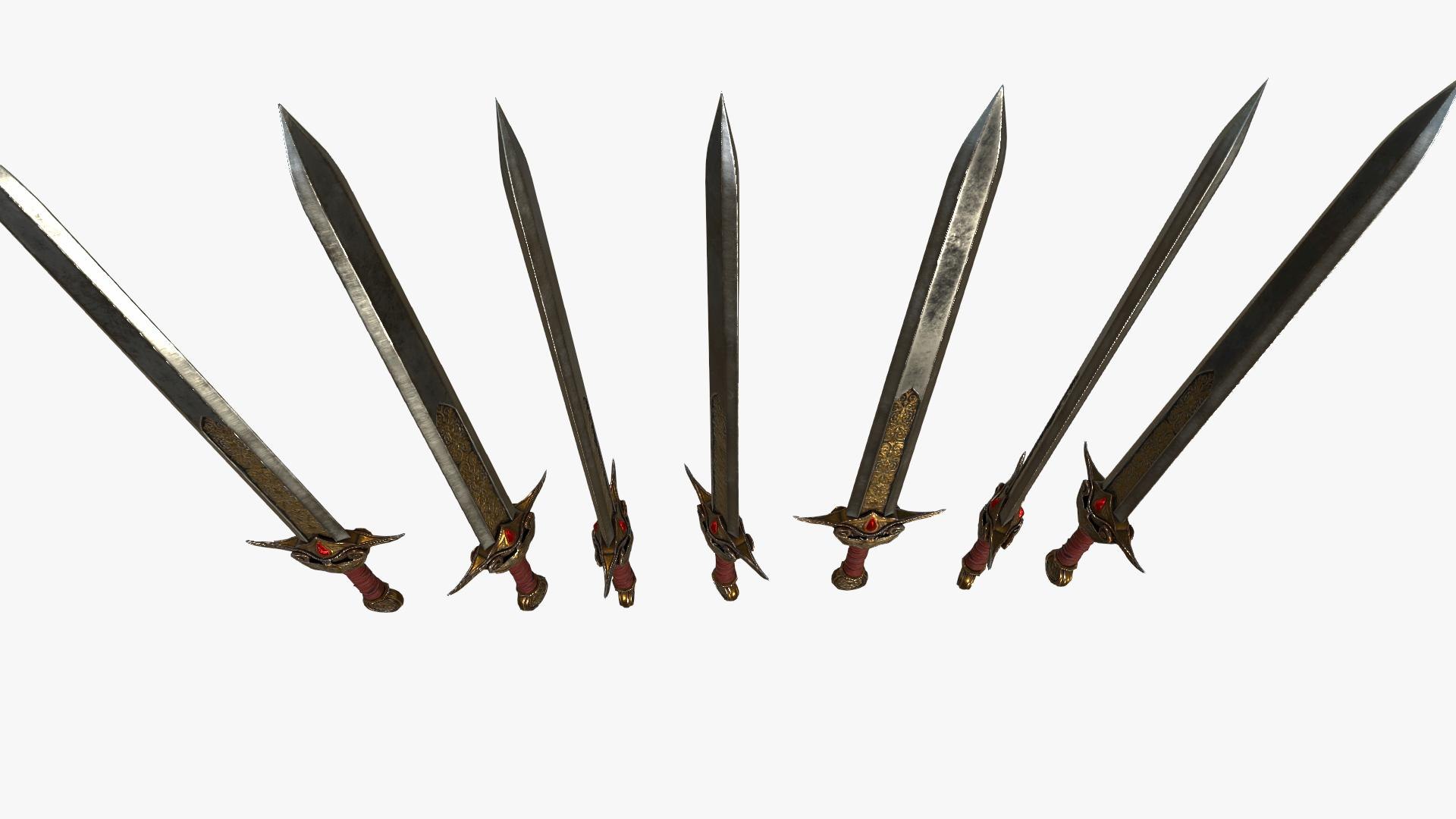 3D Fantasy Sword RPG Italian Dagesse Cinquedea Sword Knife One Handed ...