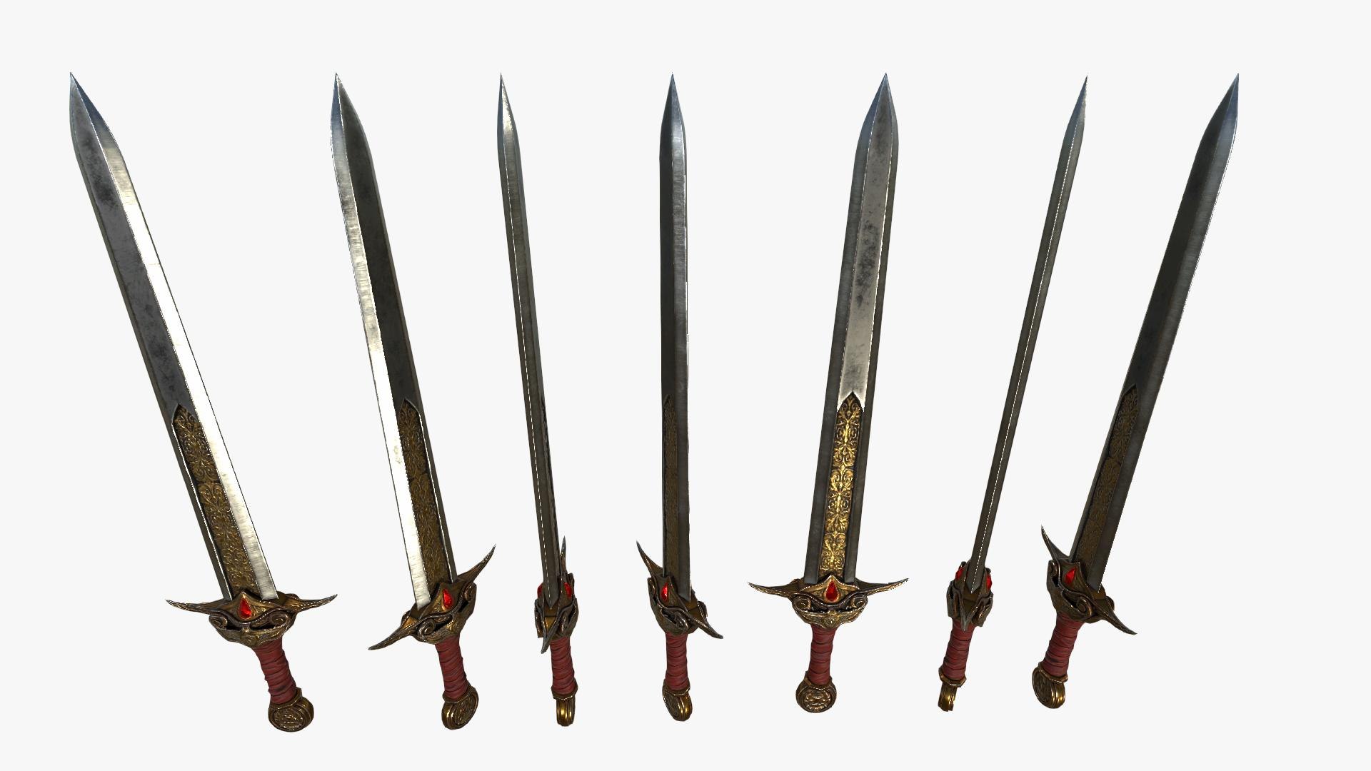 3D Fantasy Sword RPG Italian Dagesse Cinquedea Sword Knife One Handed ...