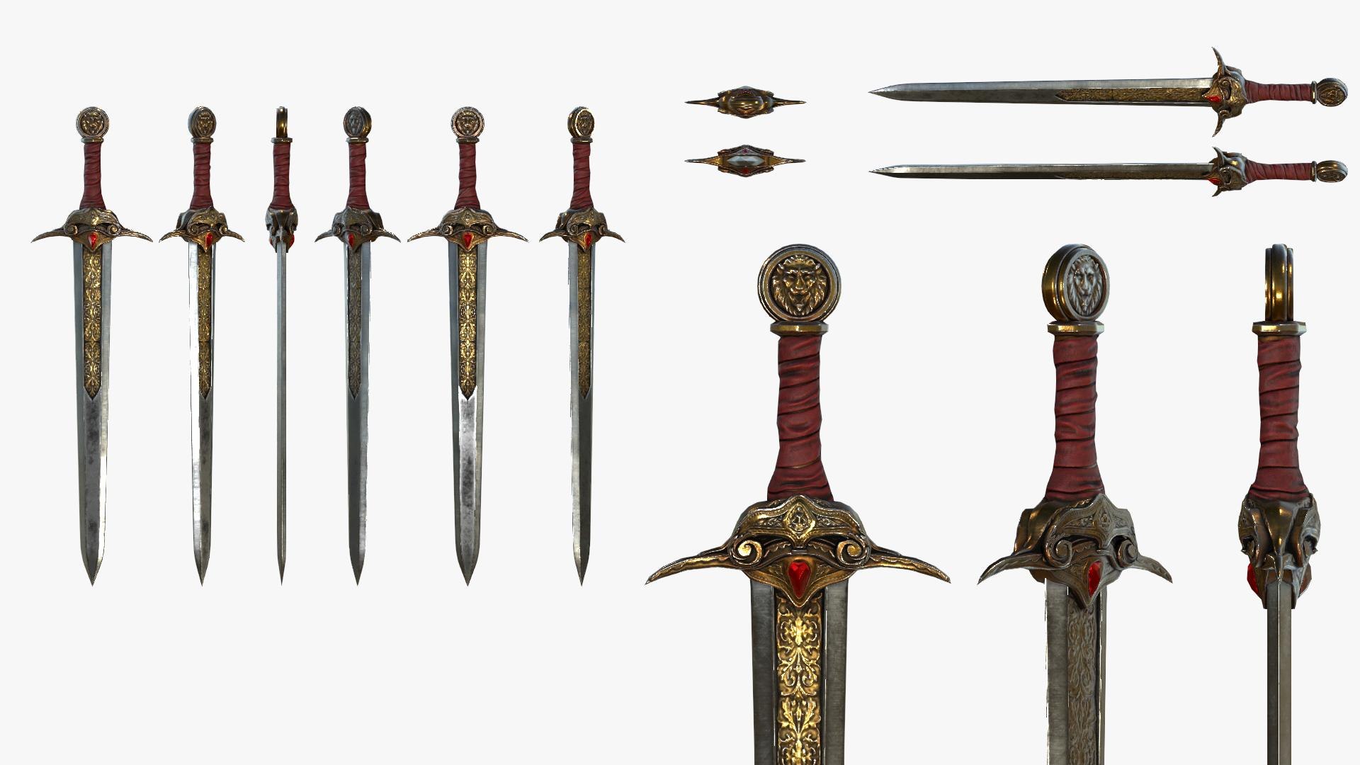 3D Fantasy Sword RPG Italian Dagesse Cinquedea Sword Knife One Handed ...