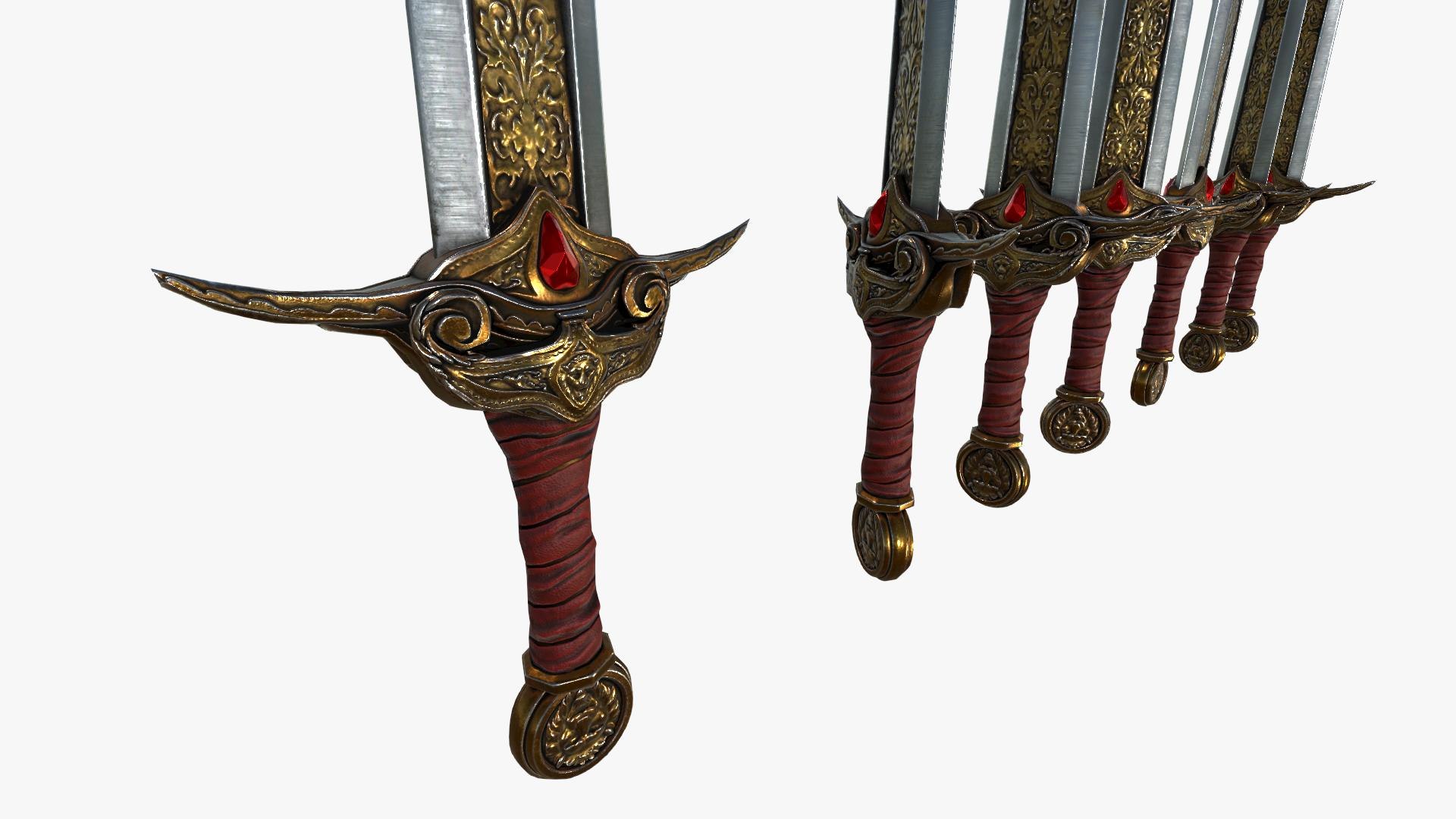 3D Fantasy Sword RPG Italian Dagesse Cinquedea Sword Knife One Handed ...