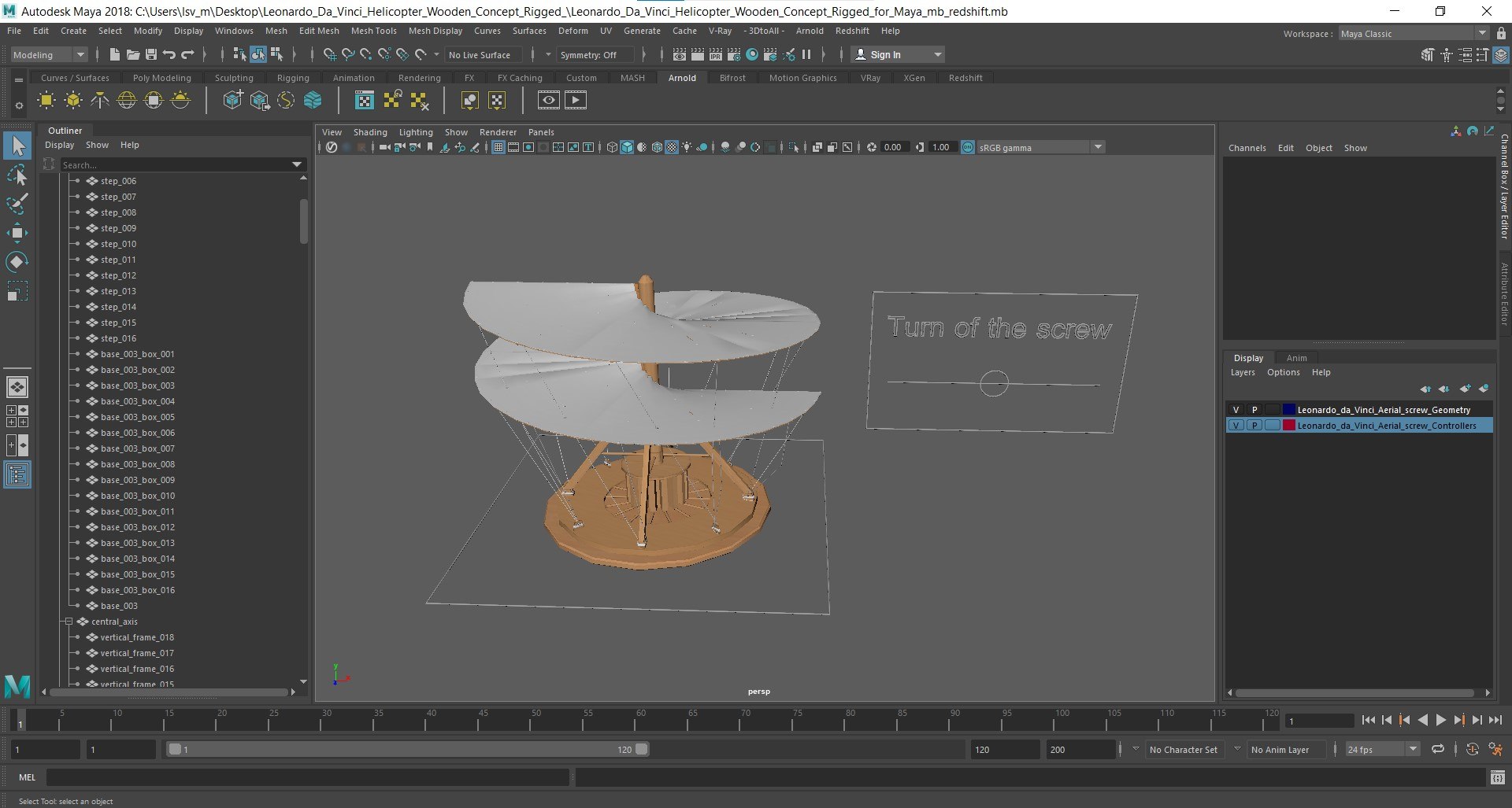 3D Leonardo Da Vinci Helicopter Wooden Concept Rigged For Maya ...